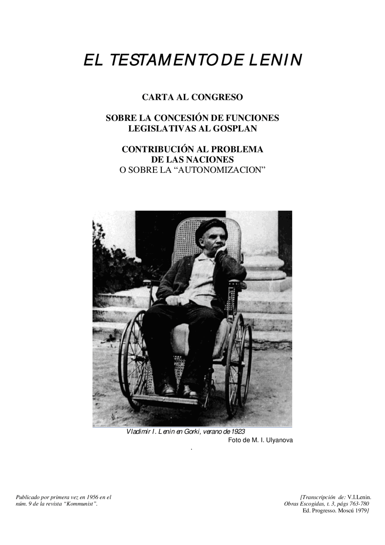 El testamento de Lenin y sus últimos días - Docsity