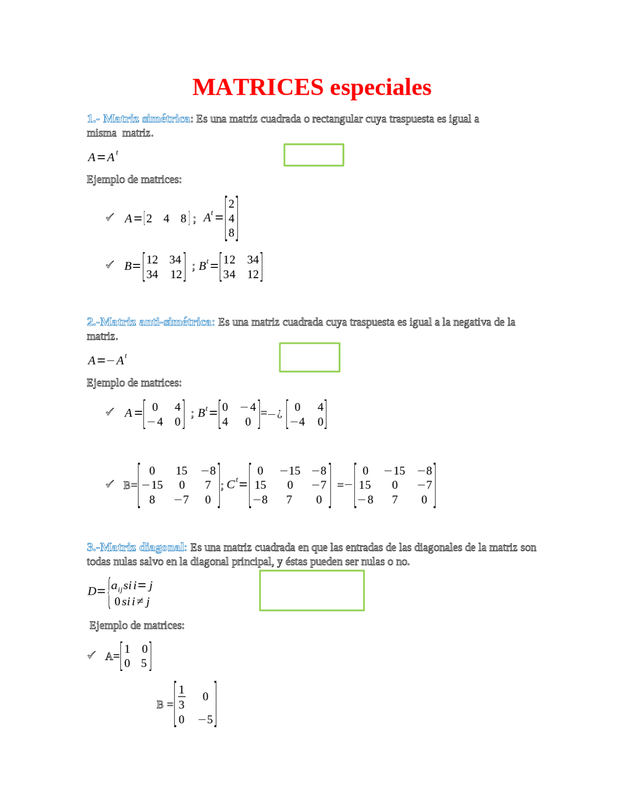 Tipos de matrices para resolver problemas - Docsity