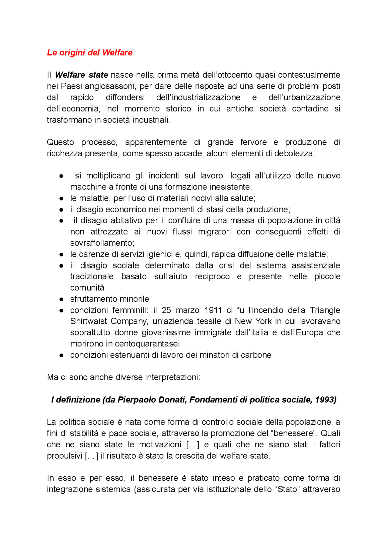 Le Origini Del Welfare Docsity