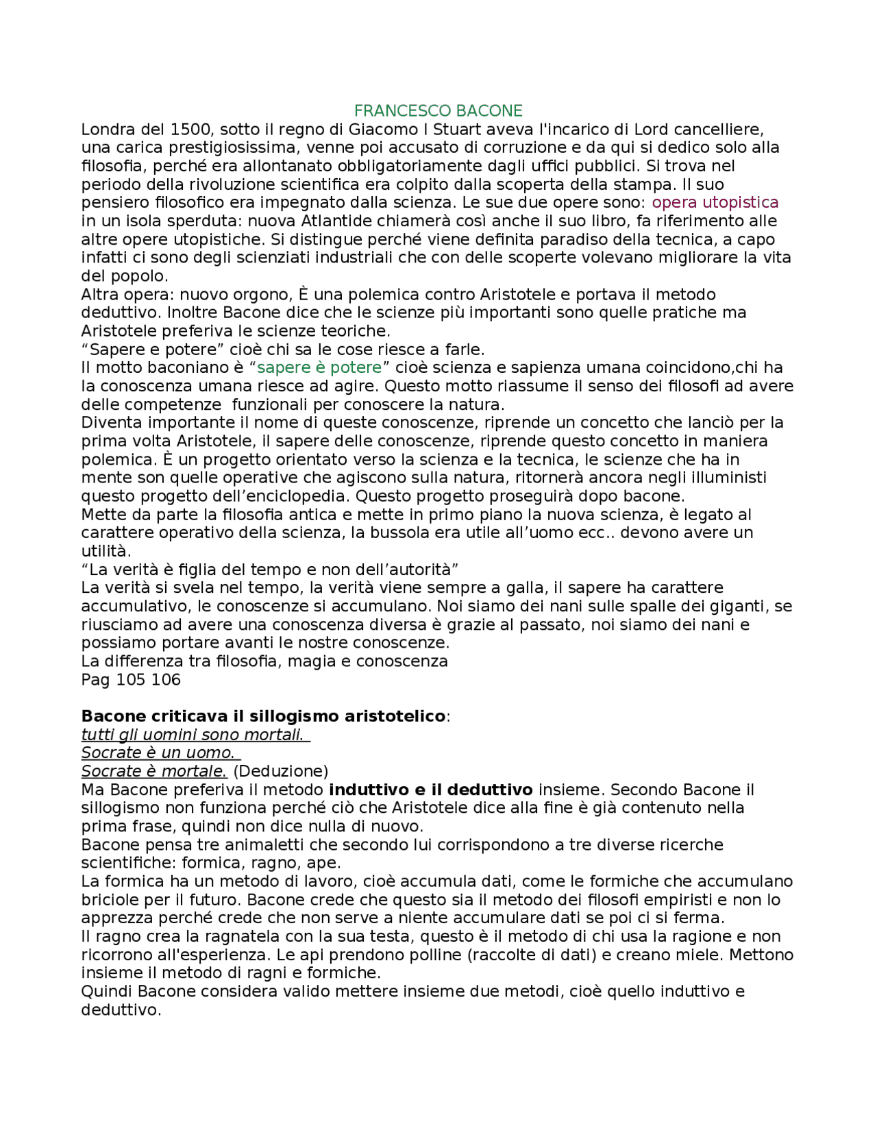 Francesco Bacone Filosofo Docsity