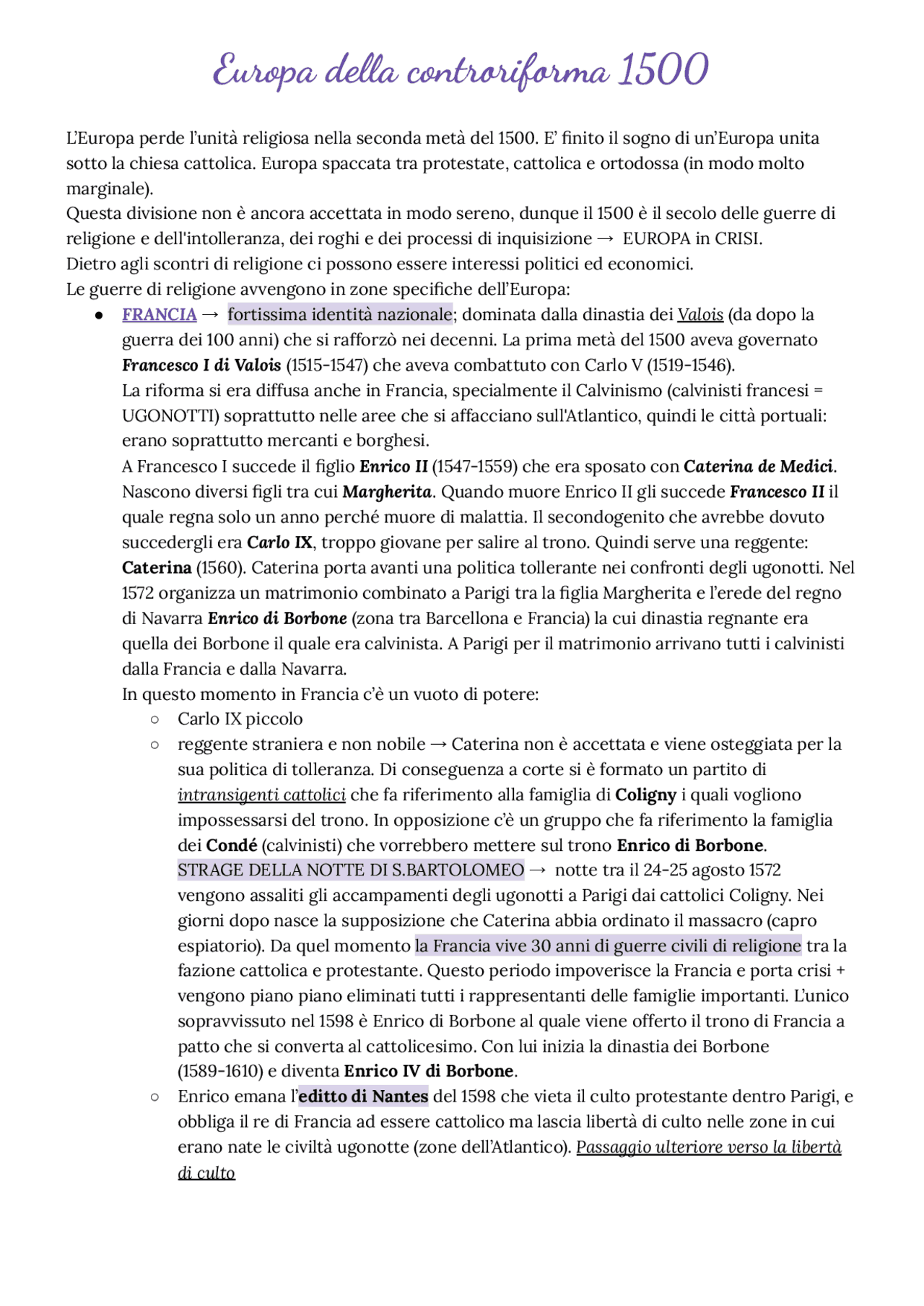 Leuropa Della Controriforma Docsity