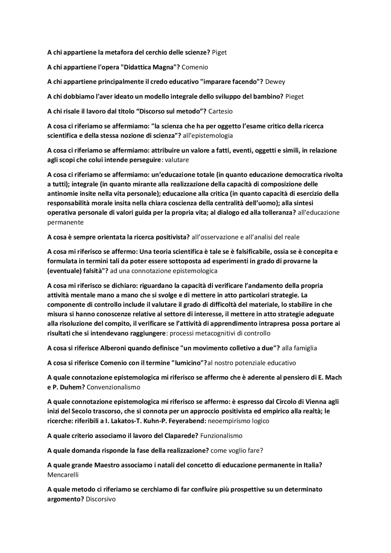 Elenco Domande Chiuse E Aperte Pedagogia Generale Docsity