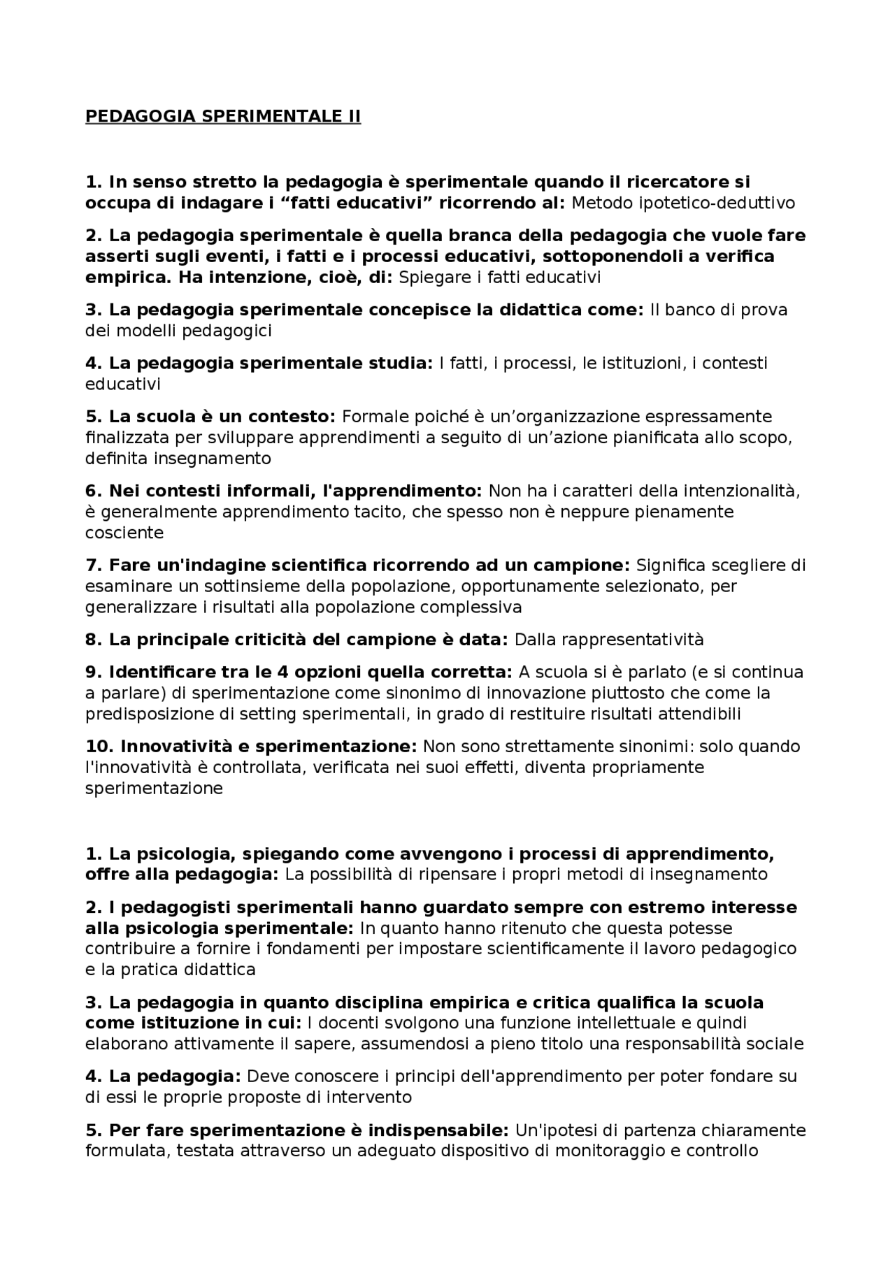Pedagogia Sperimentale Ii Docsity