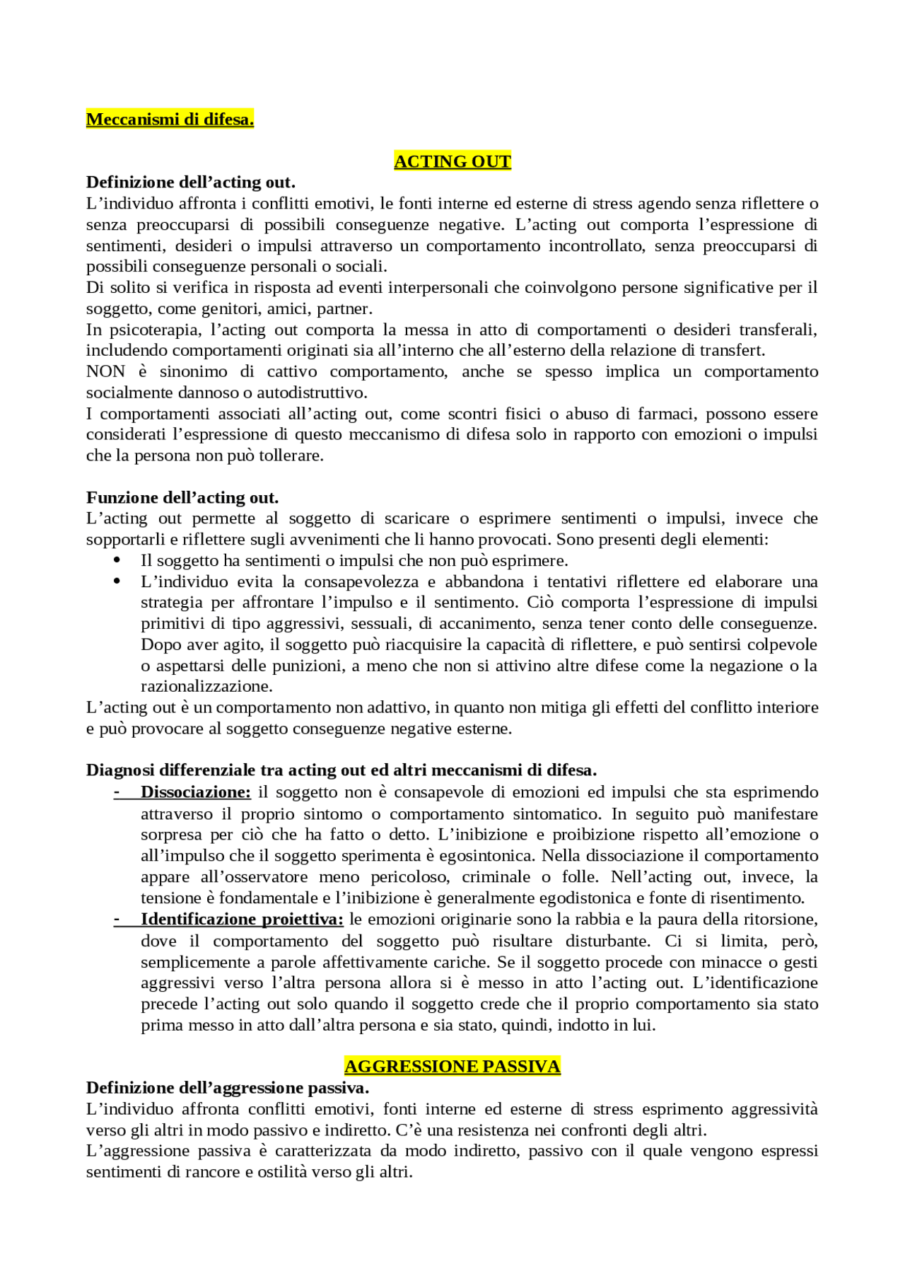 Meccanismi Di Difesa Docsity
