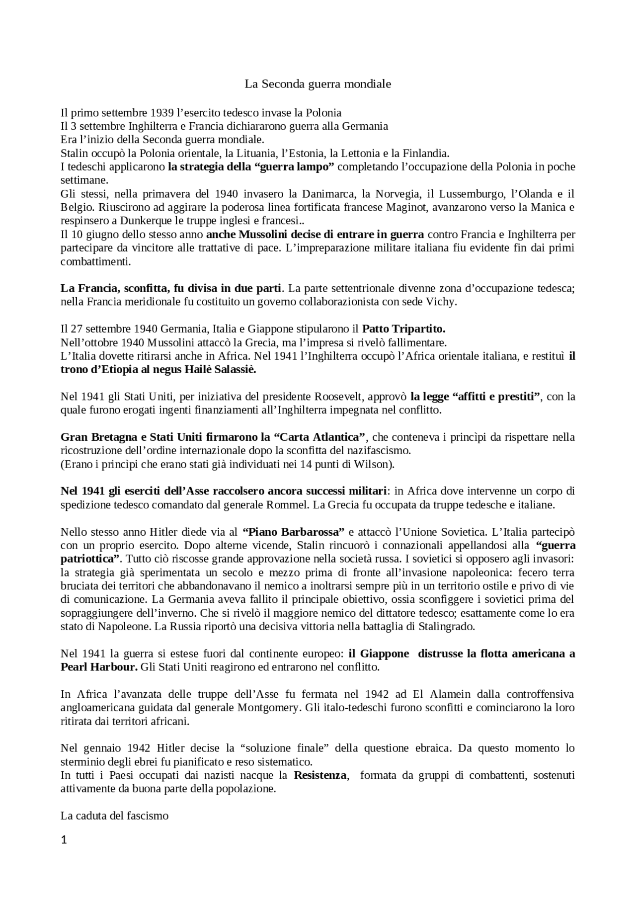 Seconda Guerra Mondiale Docsity