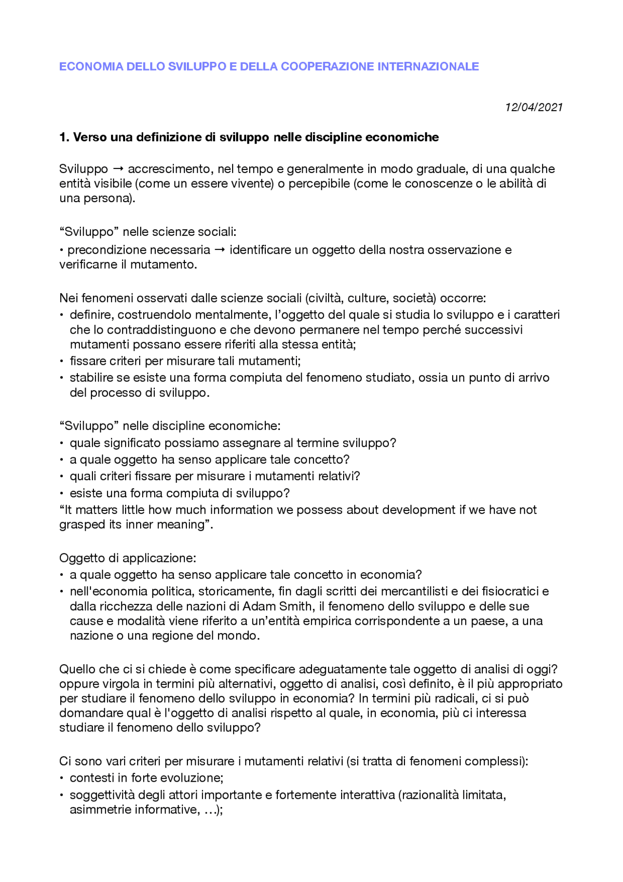 Economia Dello Sviluppo Docsity