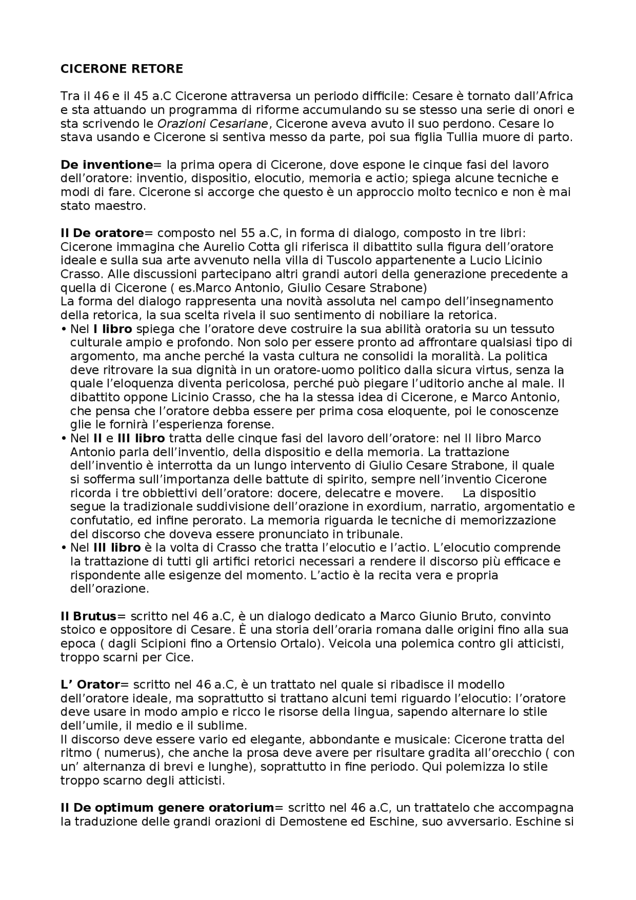 Cicerone Retore E Filosofo Docsity