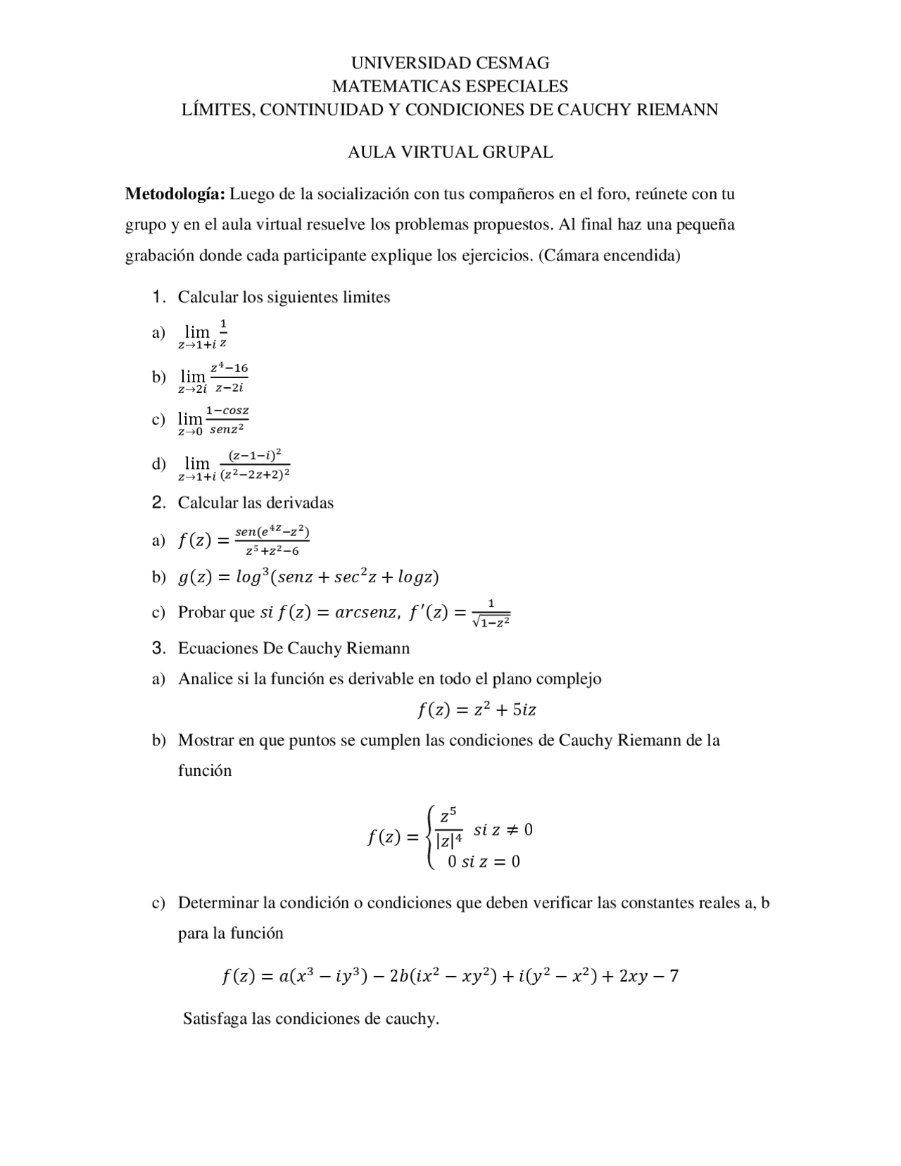 Ejercicios De Variable Compleja Docsity