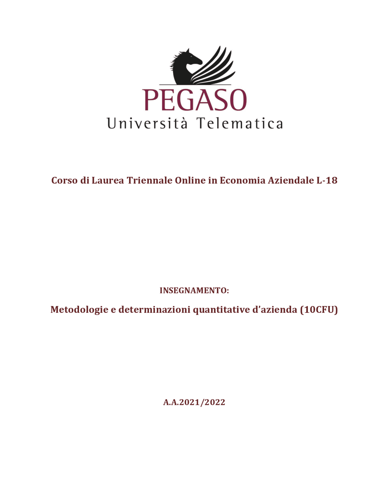 Metodologie E Determinazioni Quantitative Dazienda 10cfu Docsity