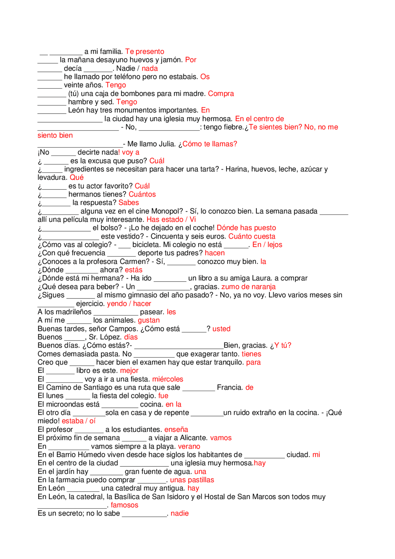 Test Lingua Spagnola Docsity