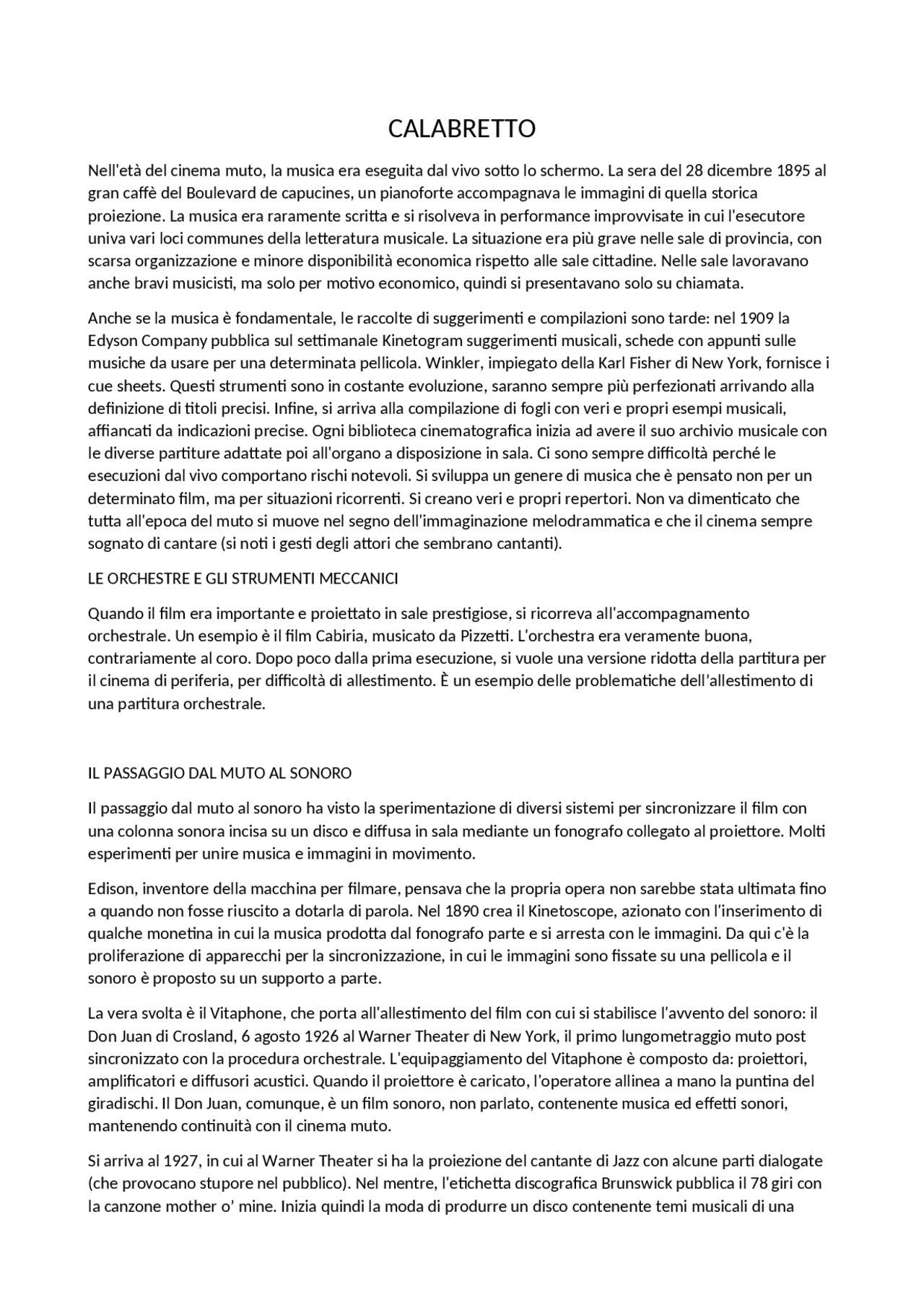 Riassunto Completo Dello Schermo Sonoro Calabretto Docsity
