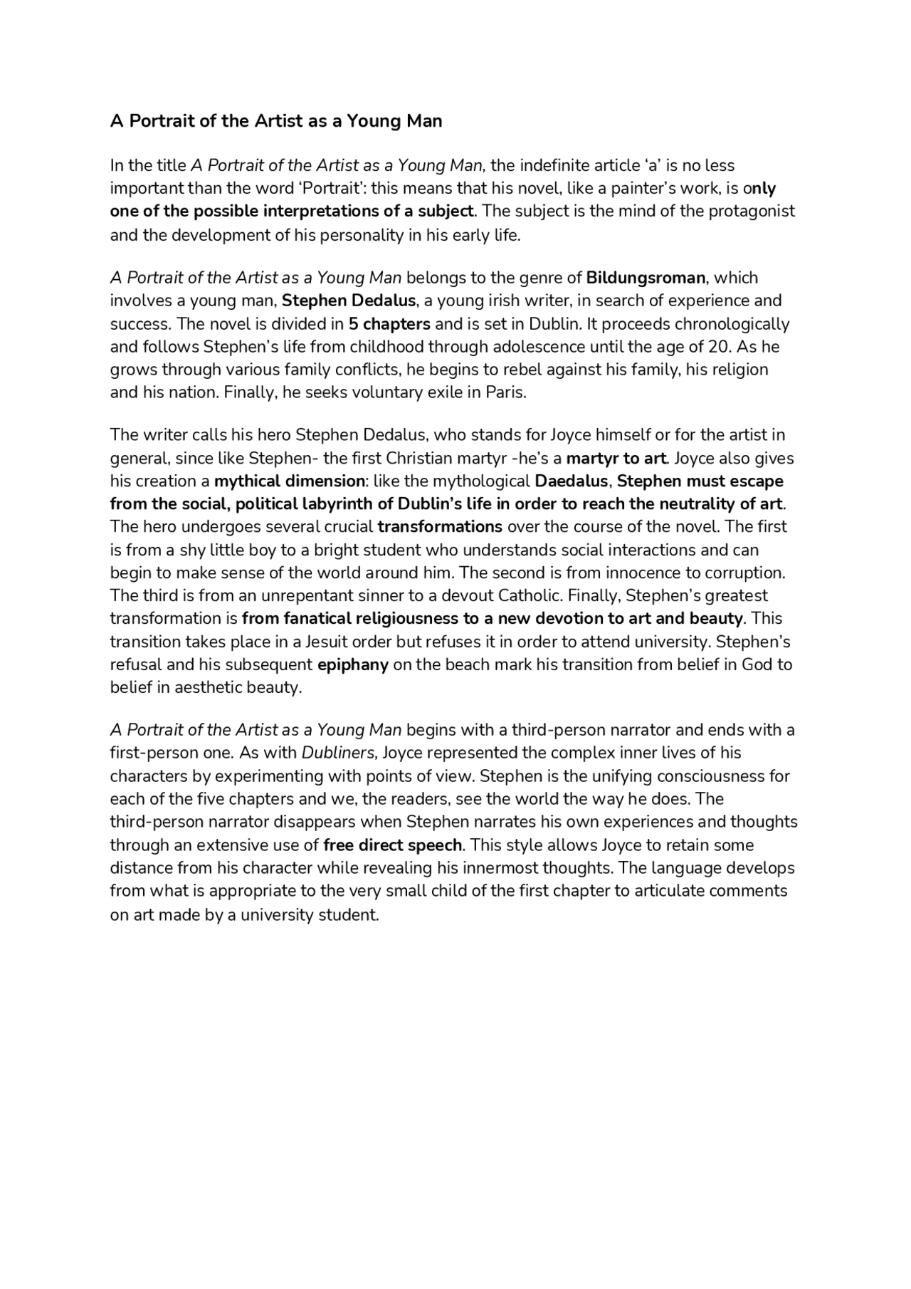 A Portrait Of The Artist As A Young Man - Docsity