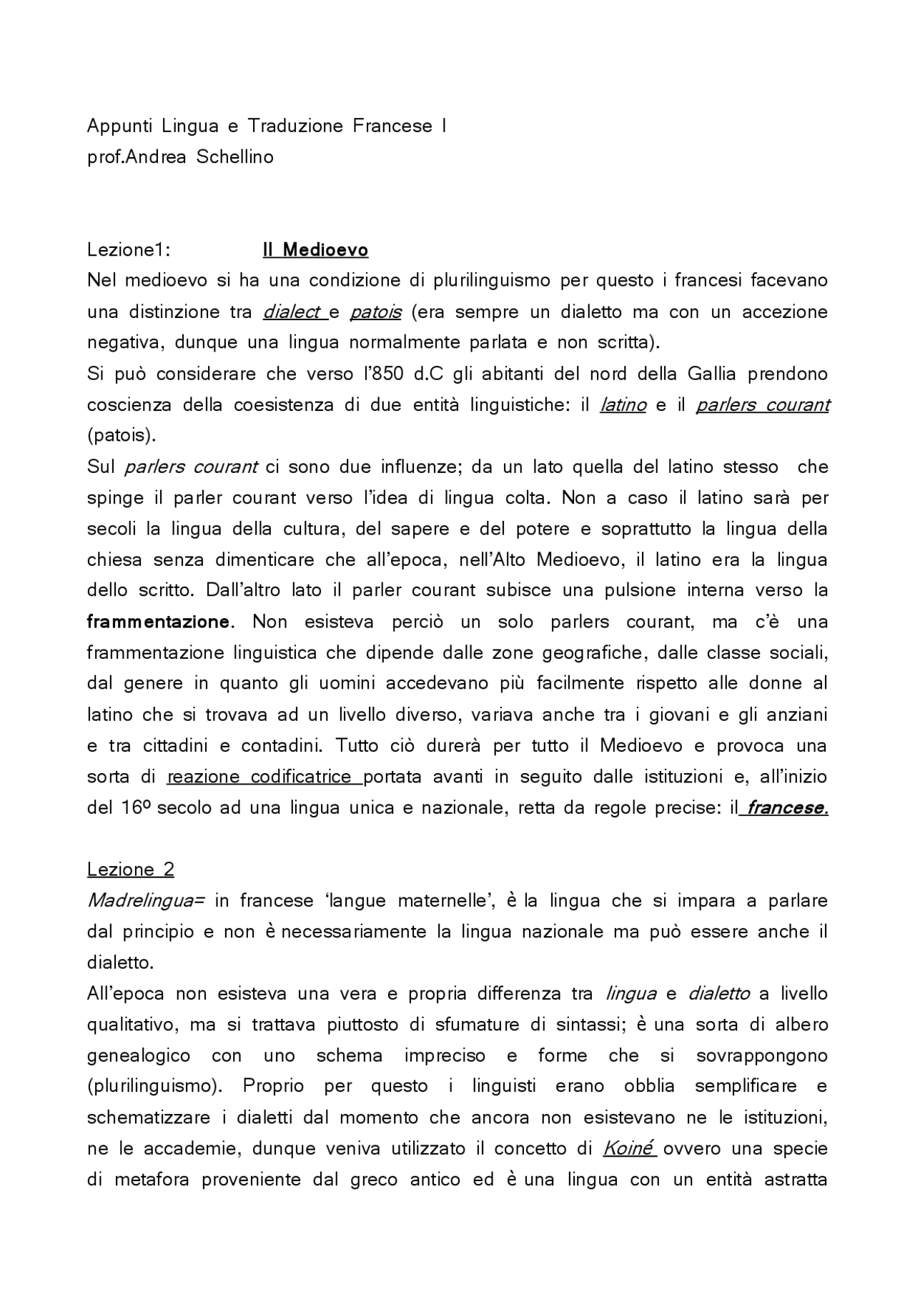 Lingua E Traduzione Francese I Docsity
