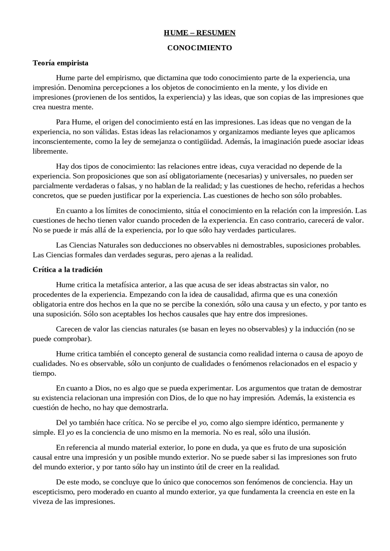 Apuntes Historia De La Filosofía Hume Apuntes De Filosofía Docsity