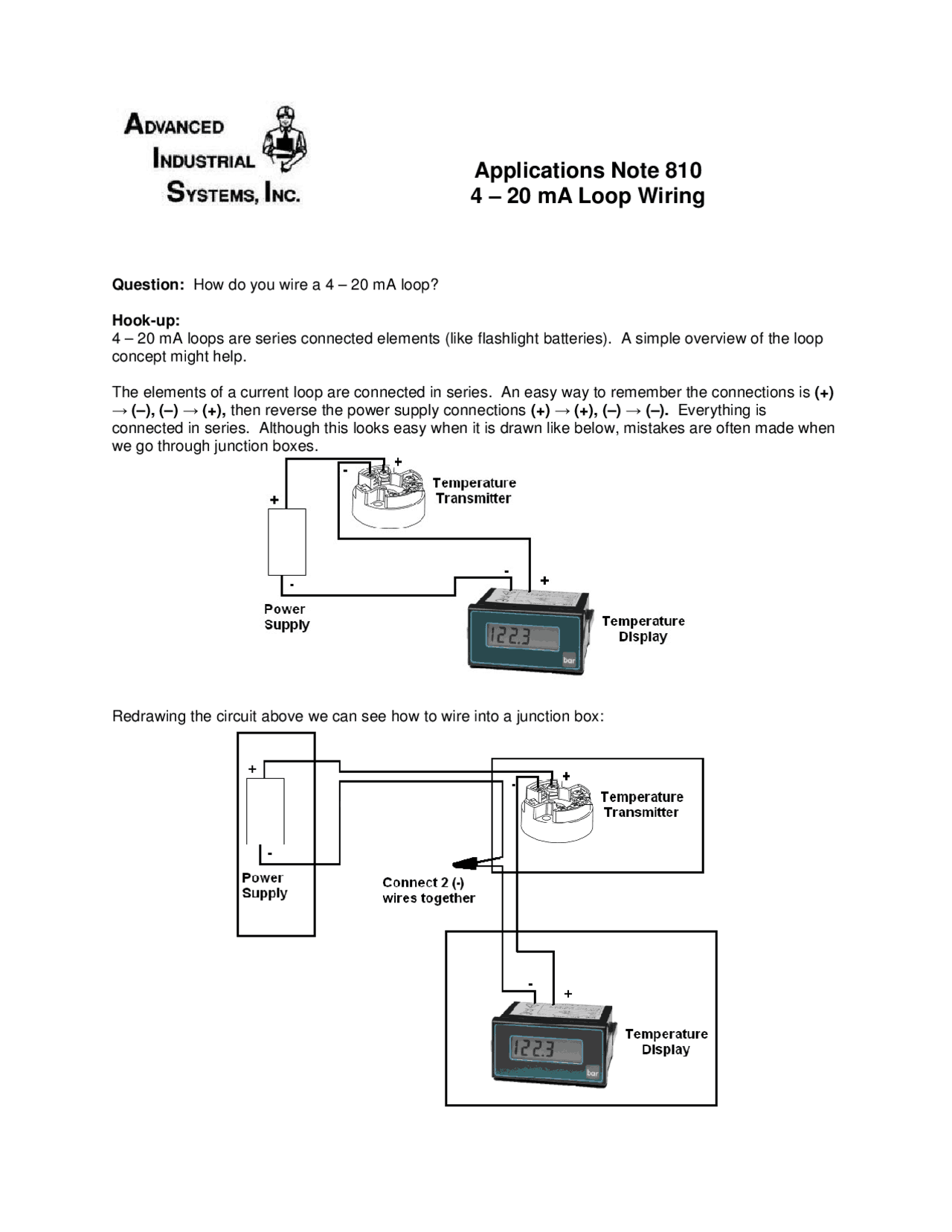 4-20 ma Applications Note 810 4 – 20 mA Loop Wiring - Docsity