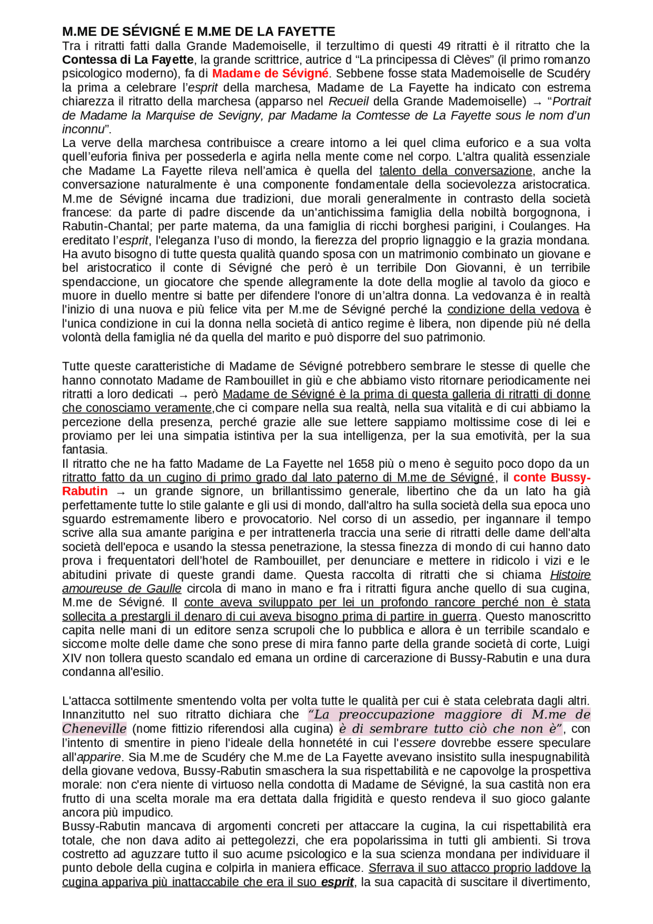Riassunto Madame De Sevigné E Madame De La Fayette Docsity