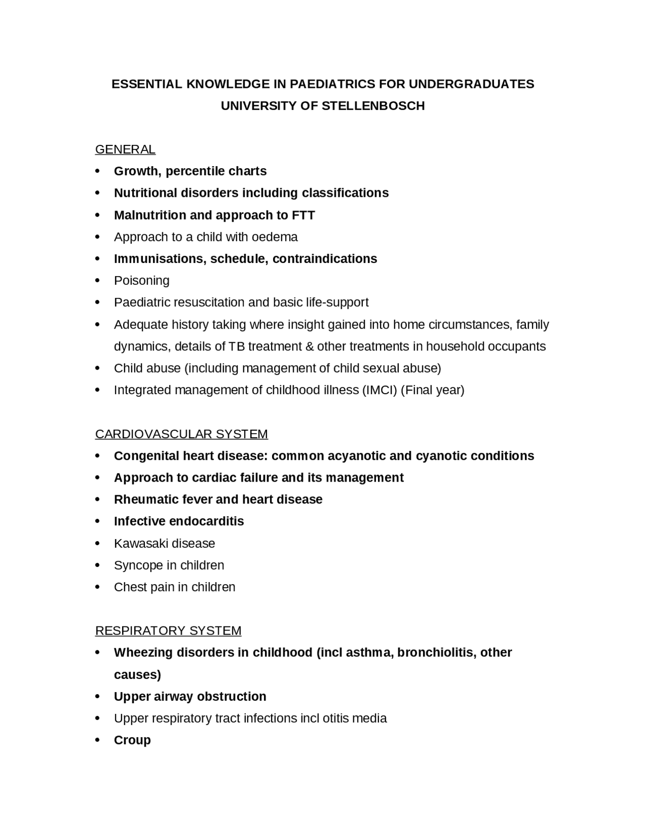 Paediatrics essential knowledge - Docsity