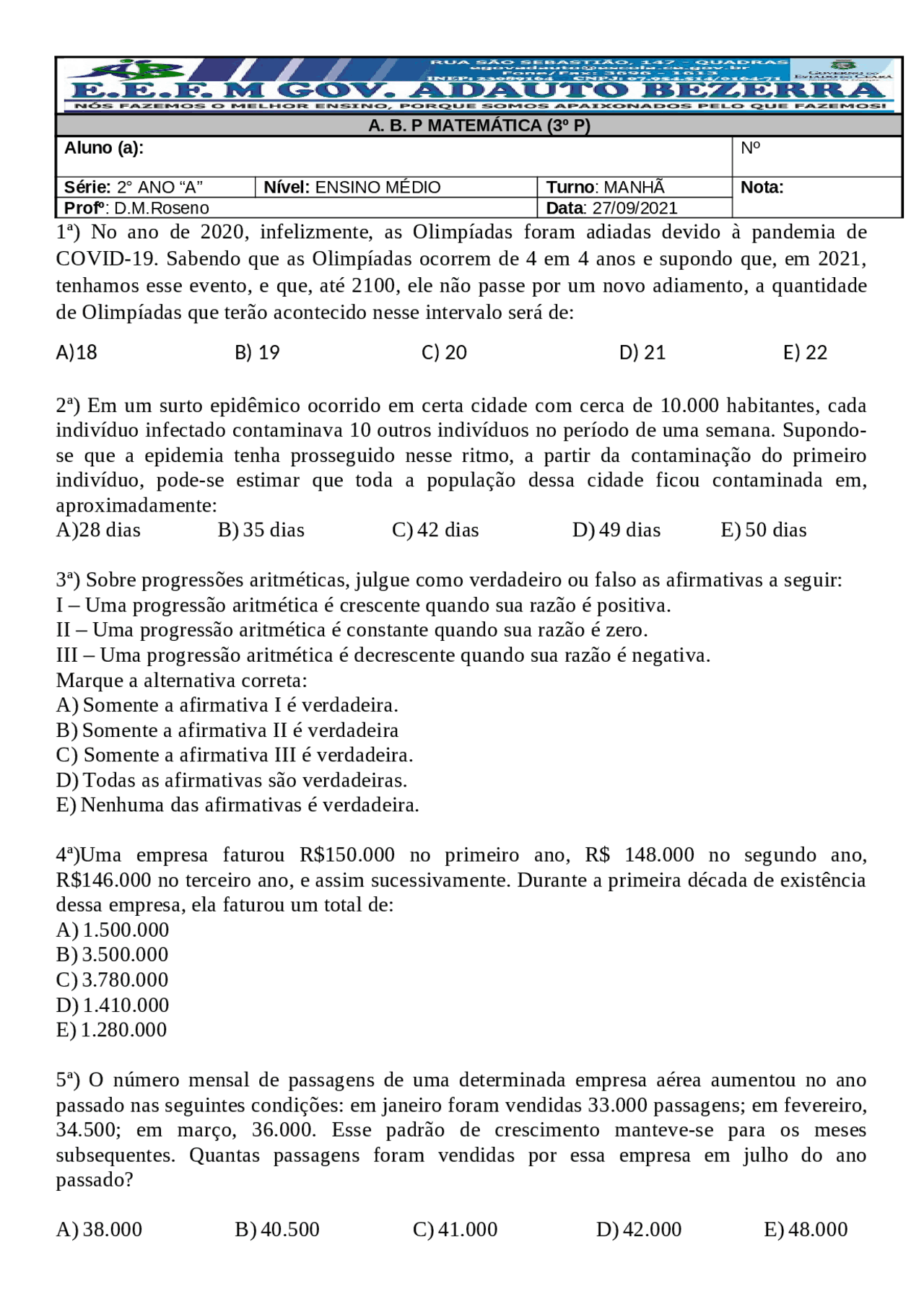Prova De MatemÁtica Docsity