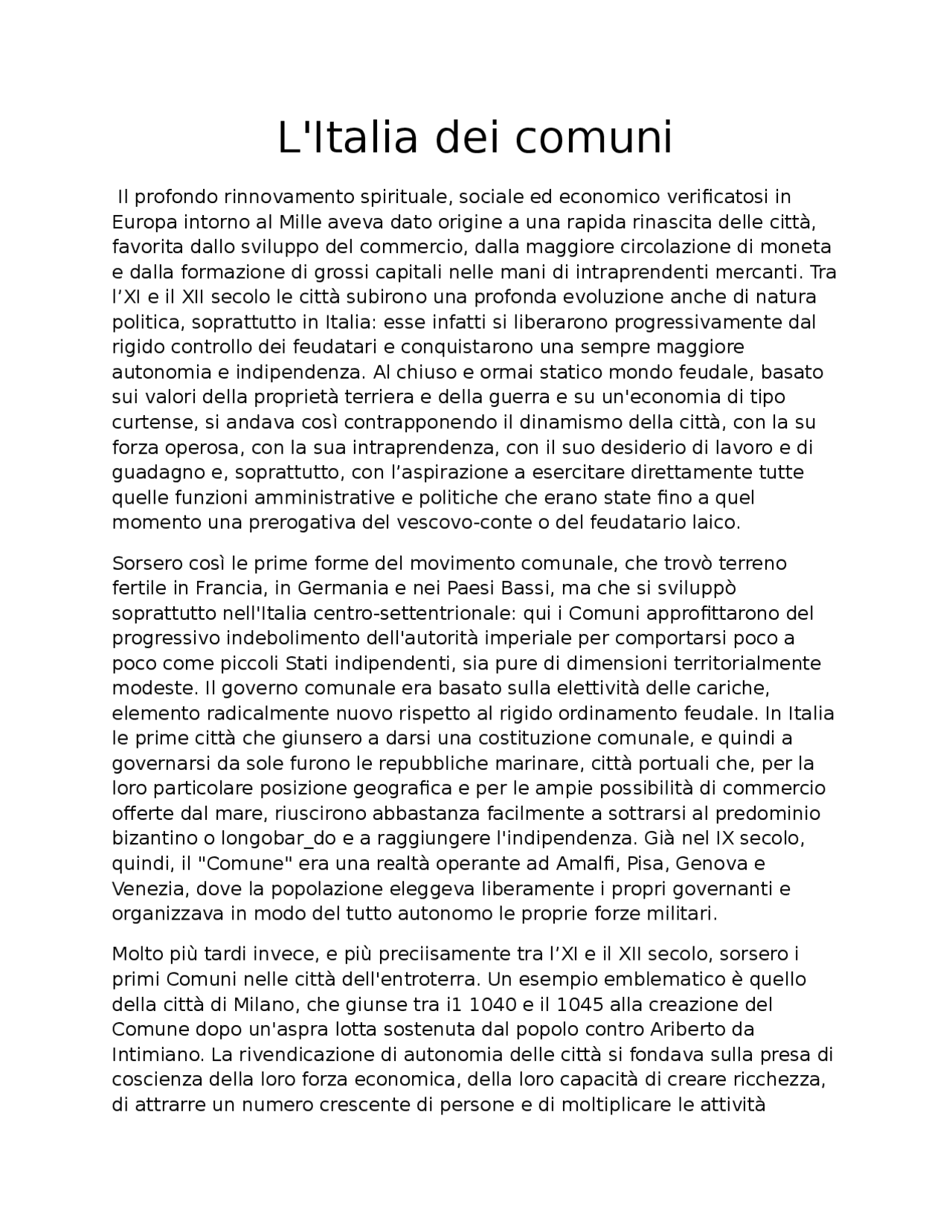 Litalia Dei Comuni Docsity