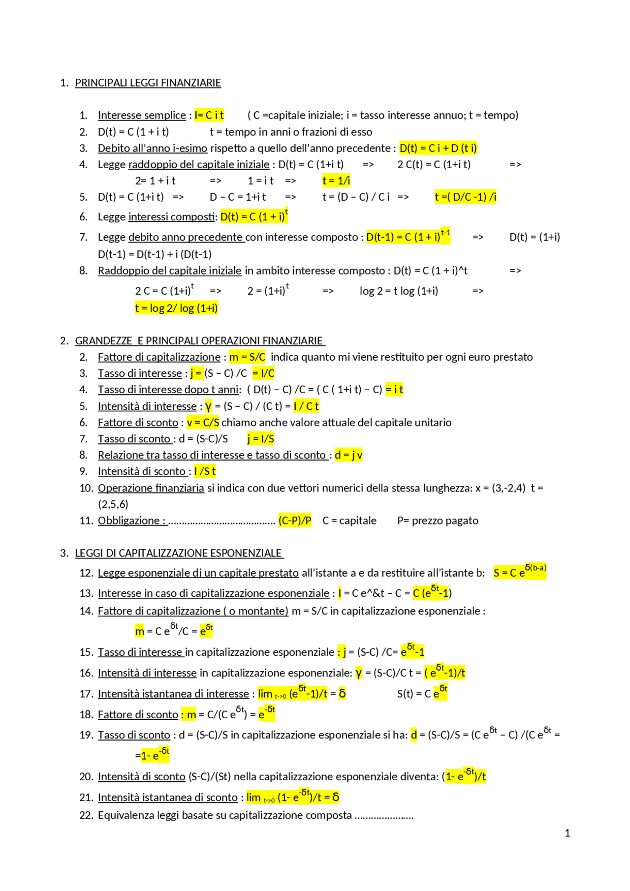 Formulario Di Matematica Finanziaria Docsity