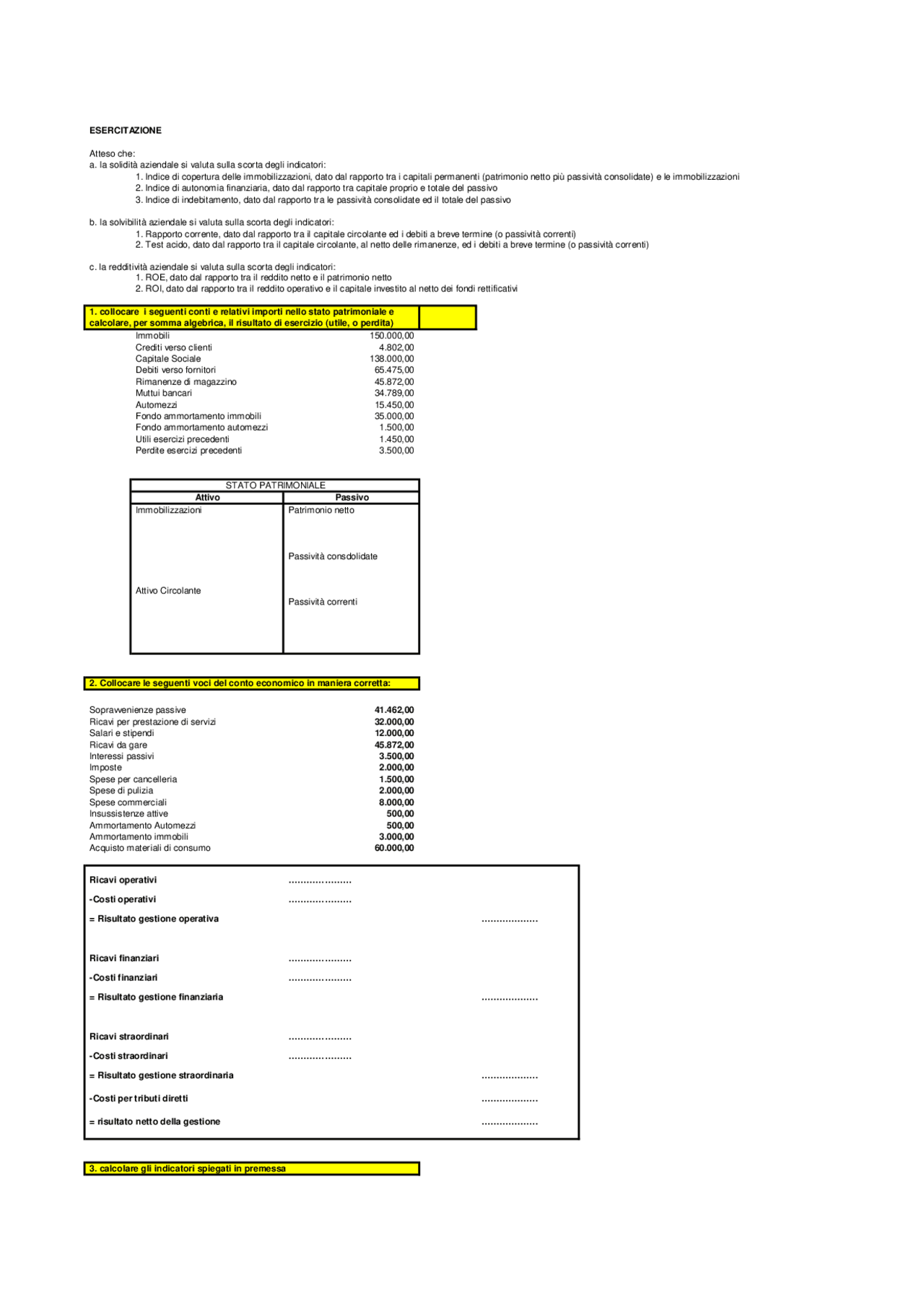 Esercitazione Sullanalisi Di Bilancio Docsity