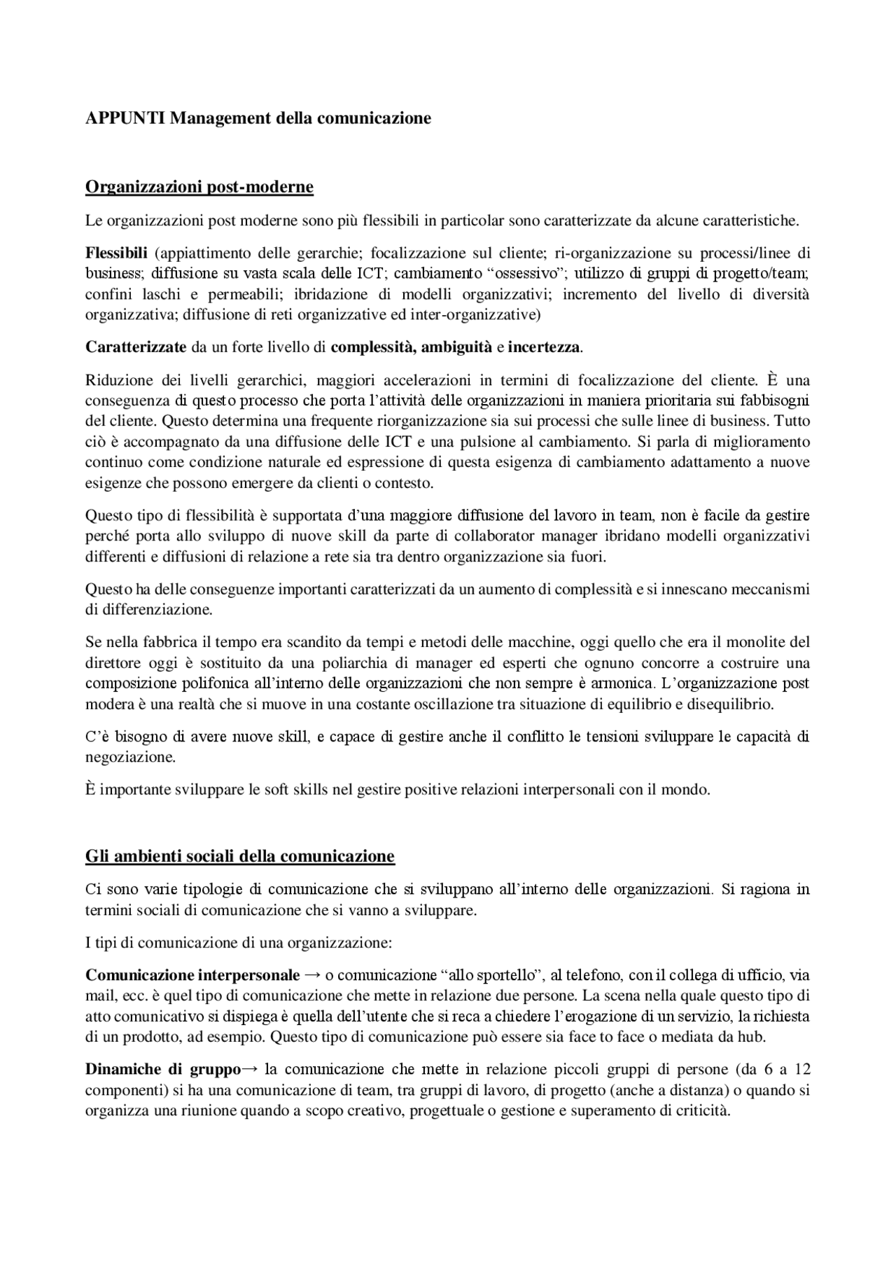 Appunti Management Della Comunicazione Docsity