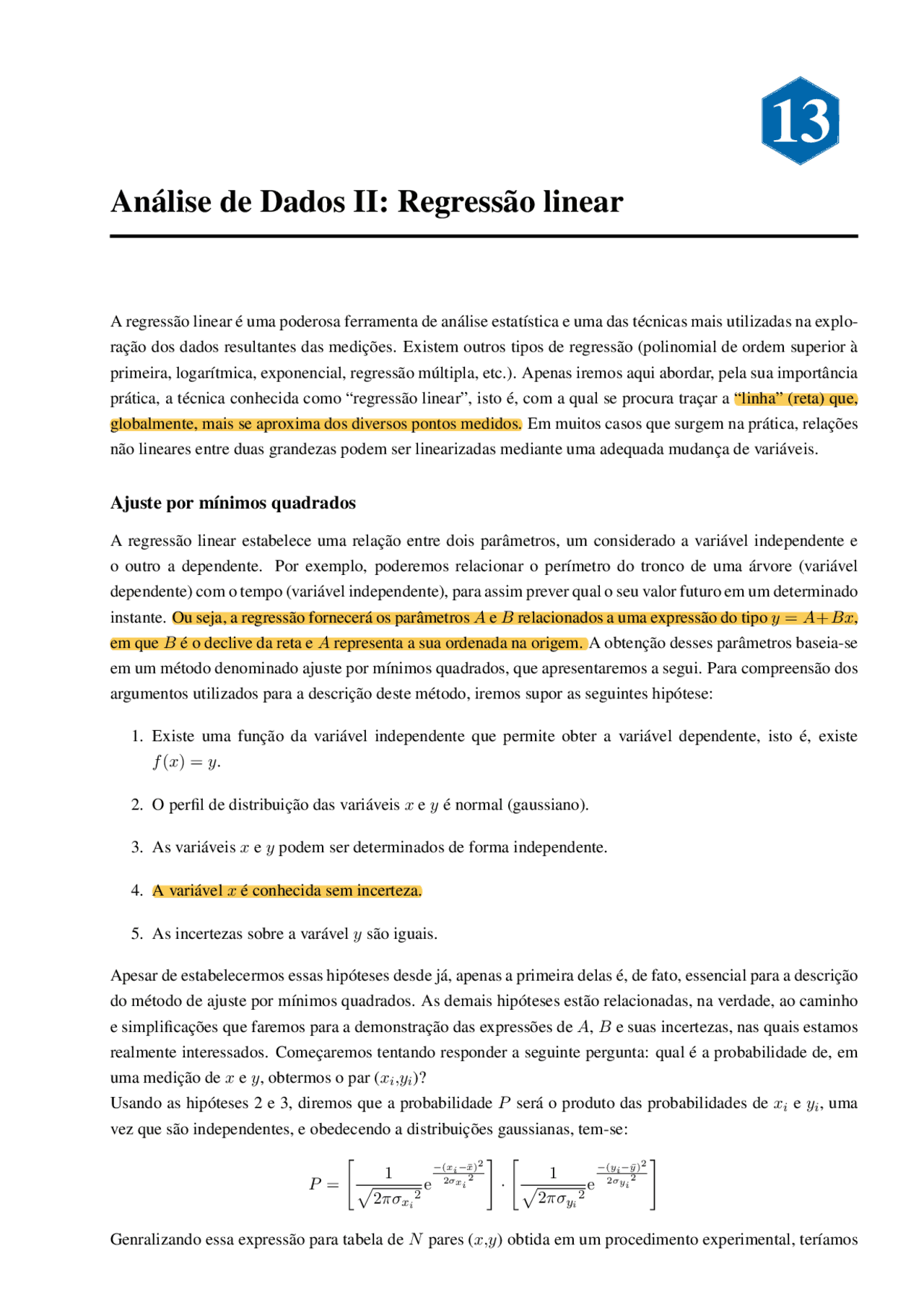 Regressão Linear Resumo | Esquemas Física | Docsity