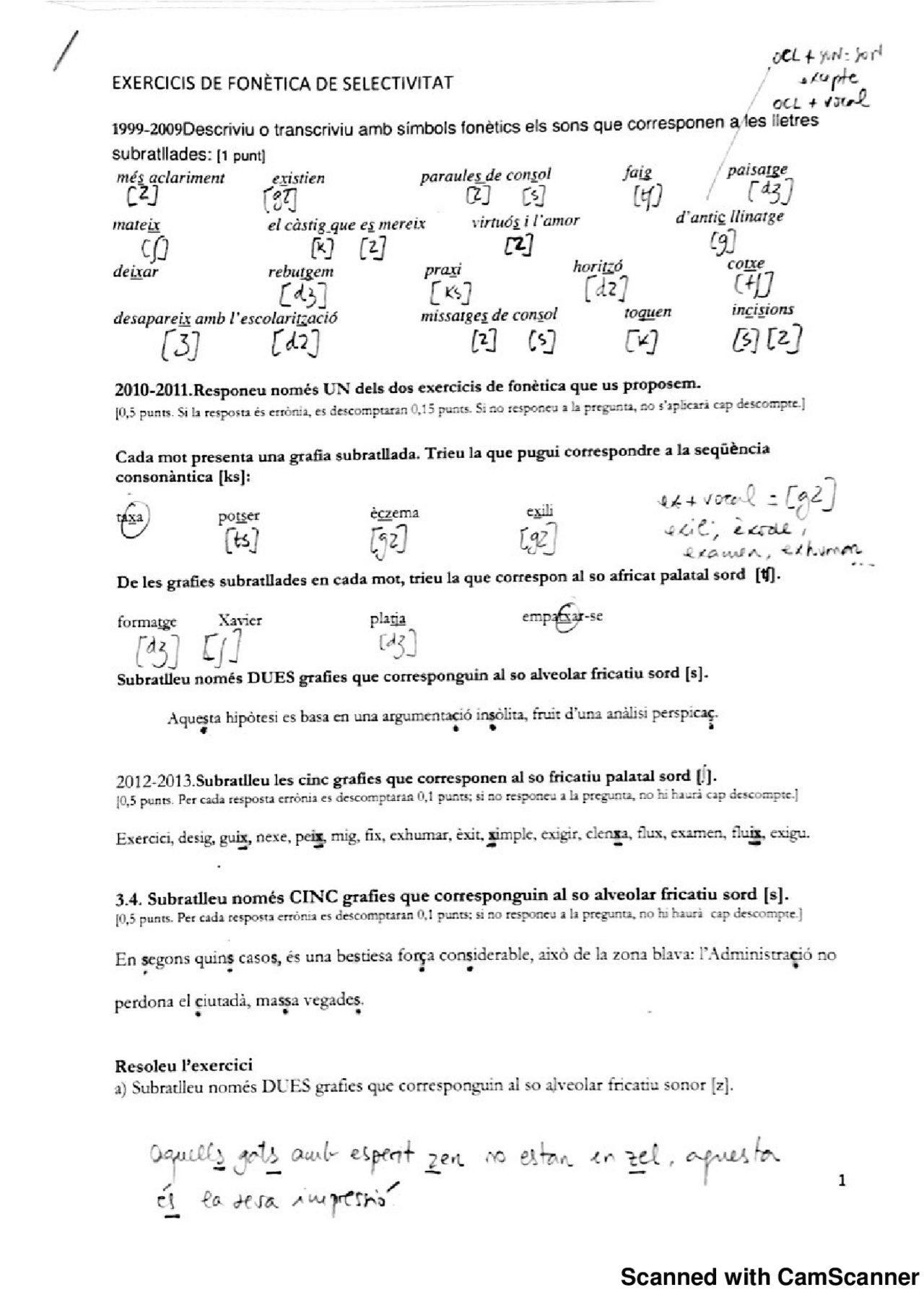 Exercicis de fonètica amb solucions - Docsity