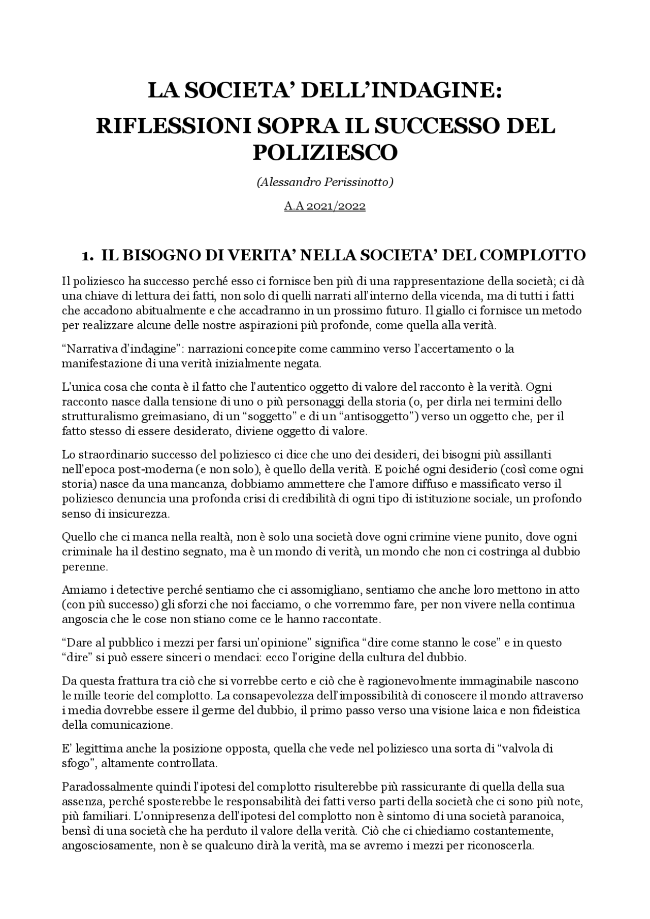 La Società Dellindagine Riassunto Completo Docsity
