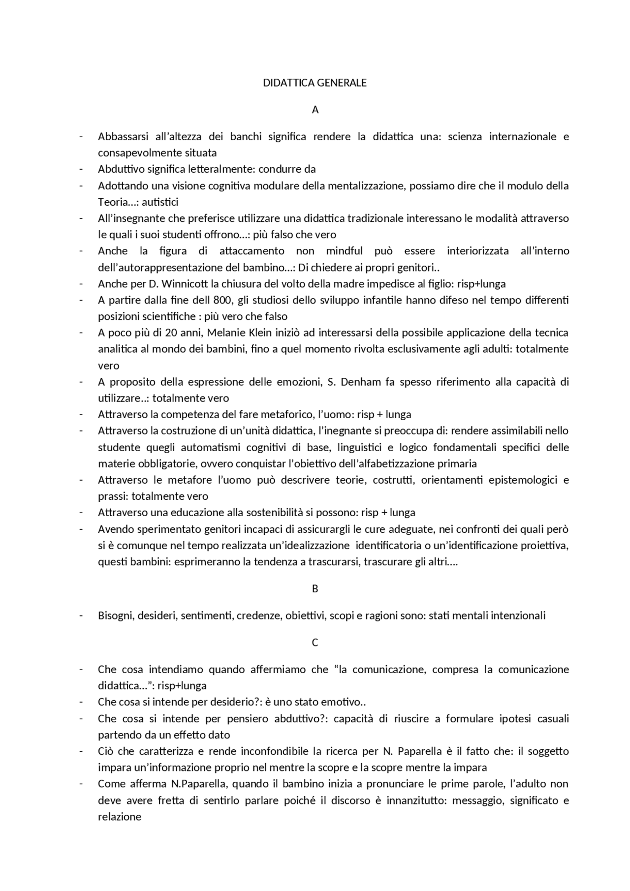 Domande E Risposte Didattica Generale L 19 Docsity