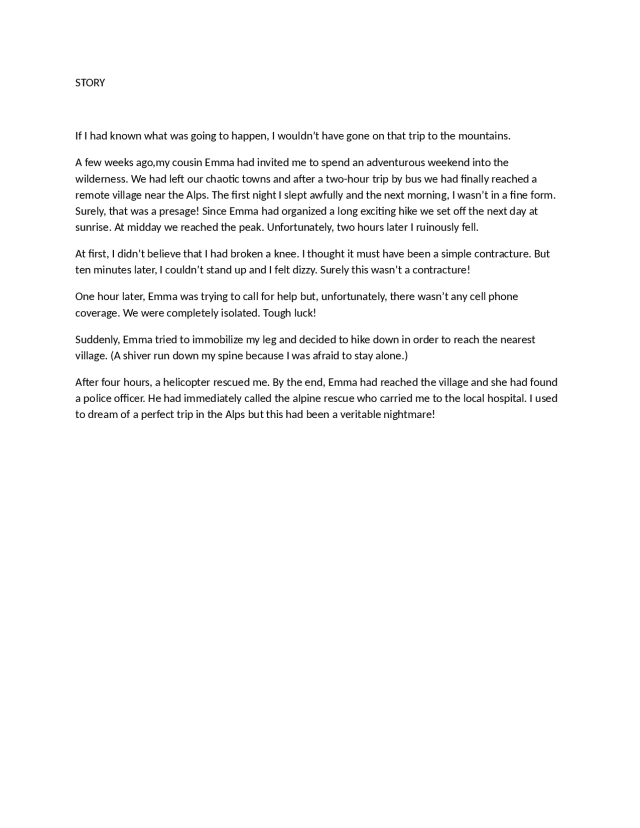 English story homework - Docsity