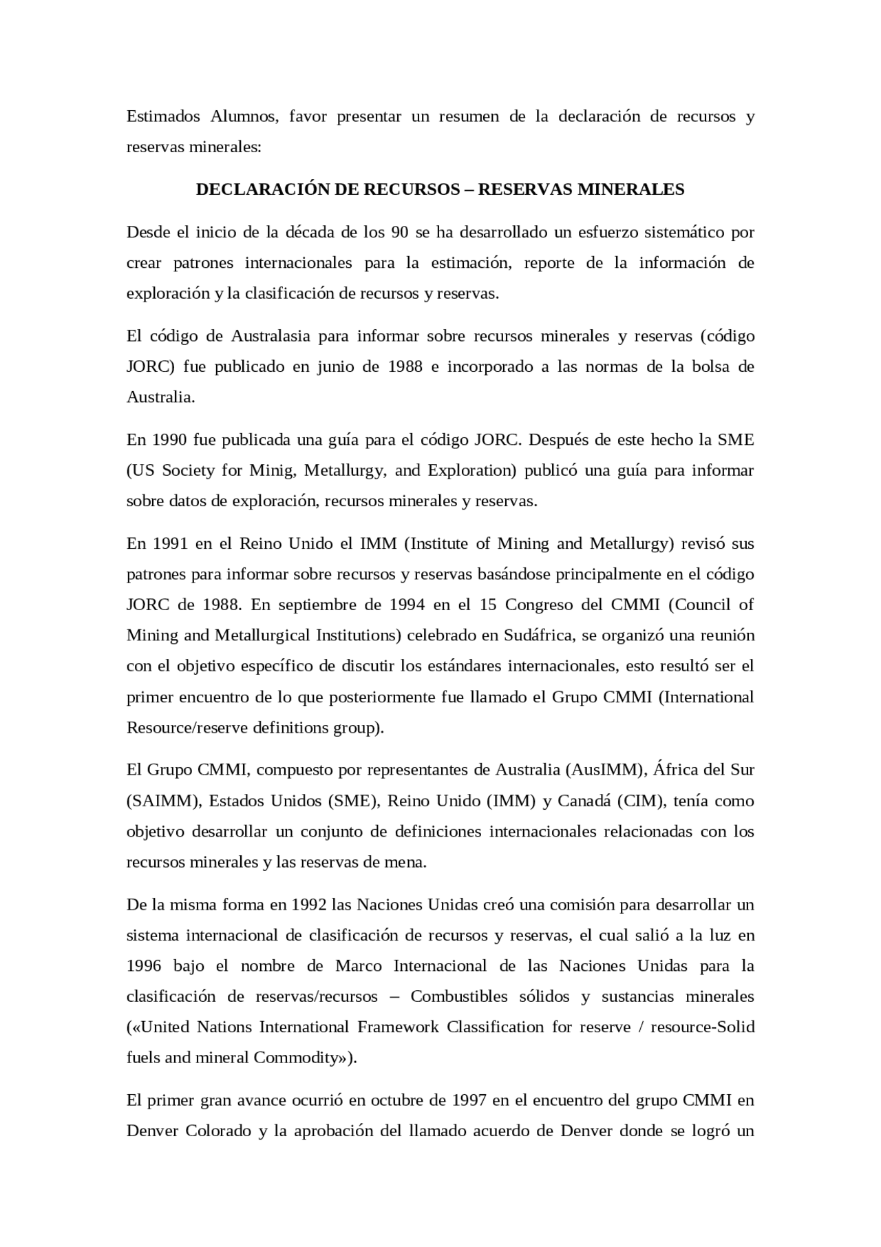 Recursos Y Reservas Minerales Resúmenes De Minería De Datos Docsity