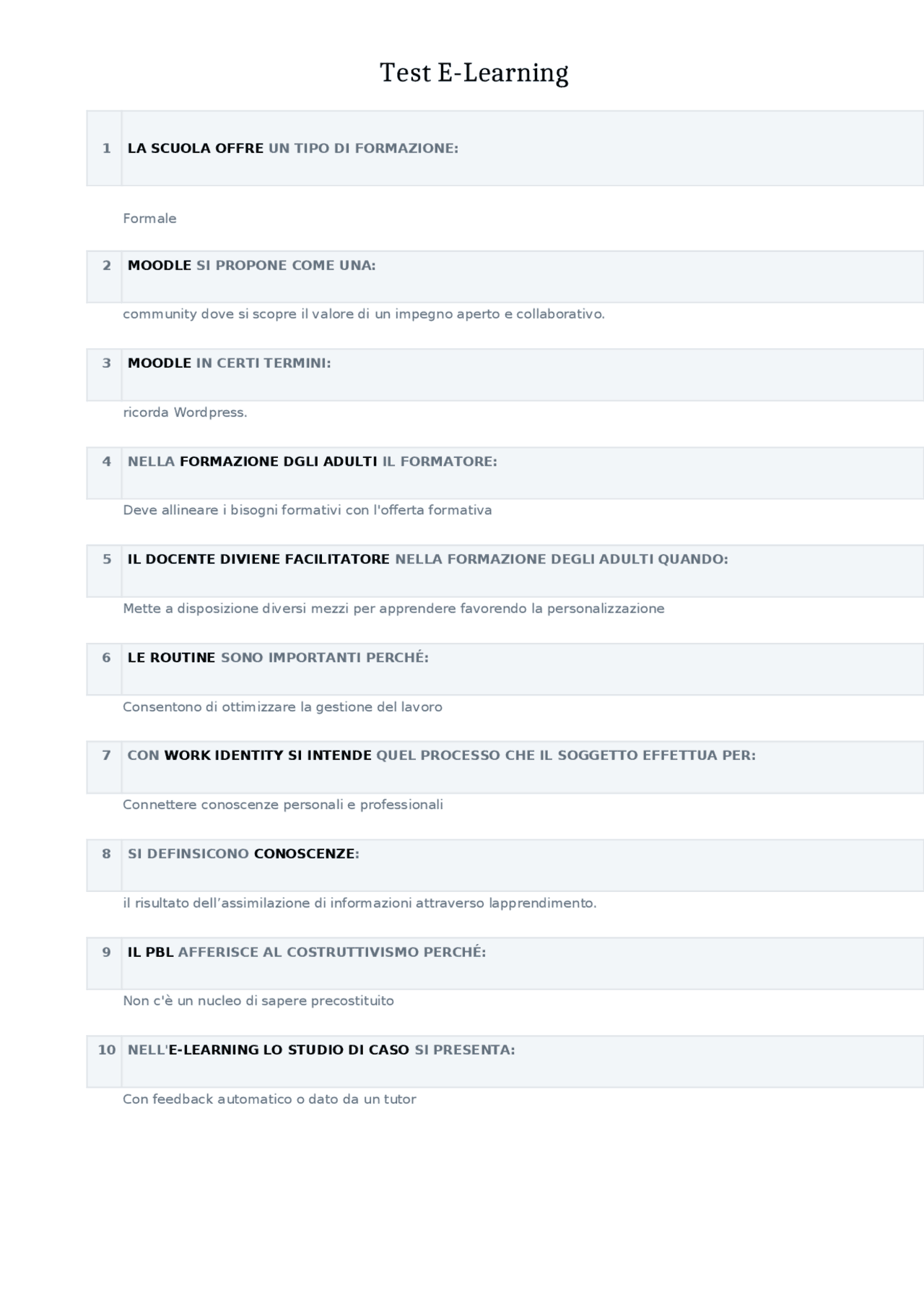 Prova Test E Learning Docsity