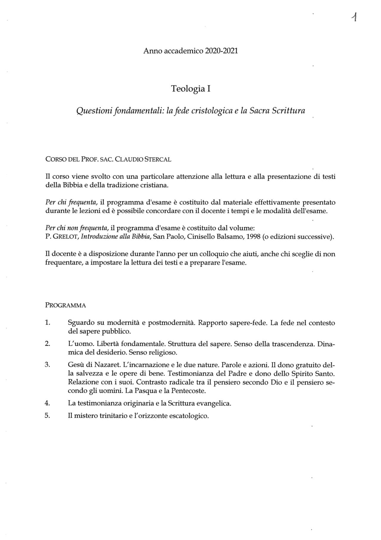 Appunti Completi Del Prof Stercal Di Teologia 1 Docsity