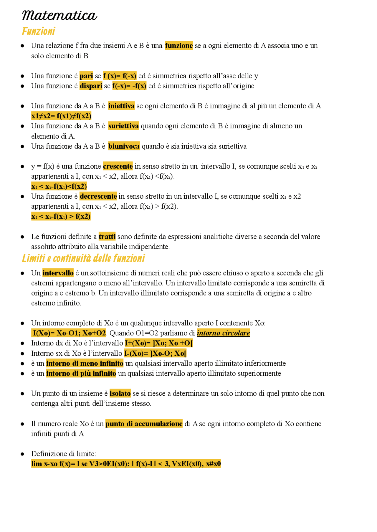 Programma matematica - Docsity
