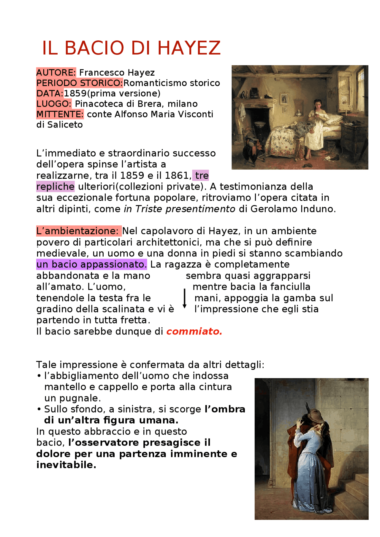 Il bacio di hayez riassunto - Docsity