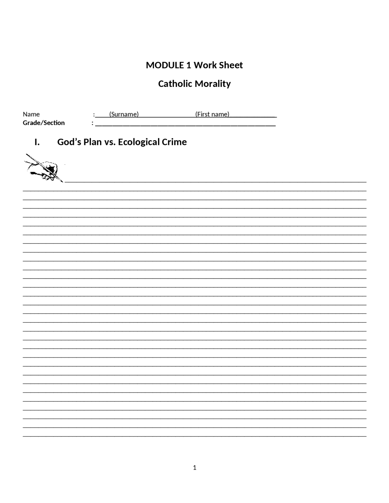 Morals worksheet for students - Docsity