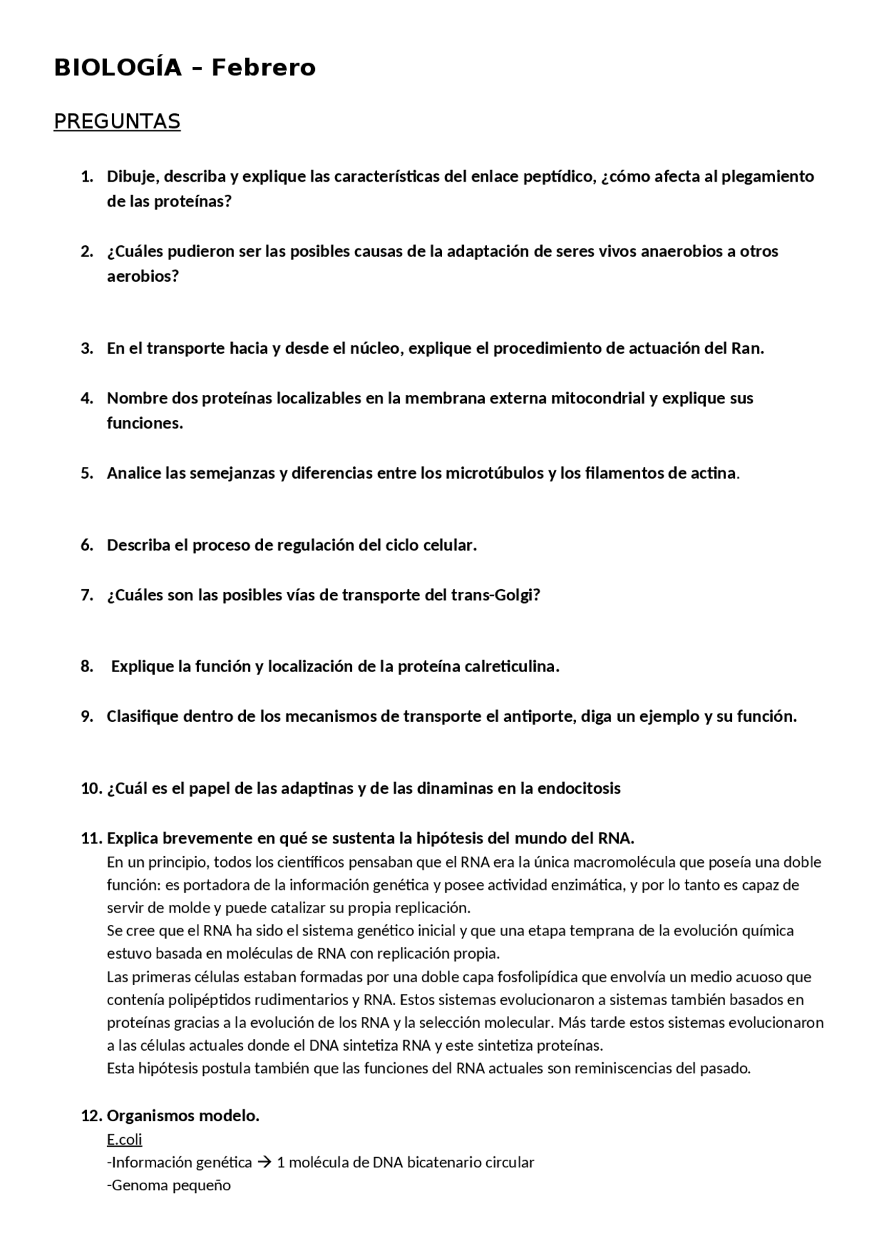 Ejercicios De Biología Celular Docsity