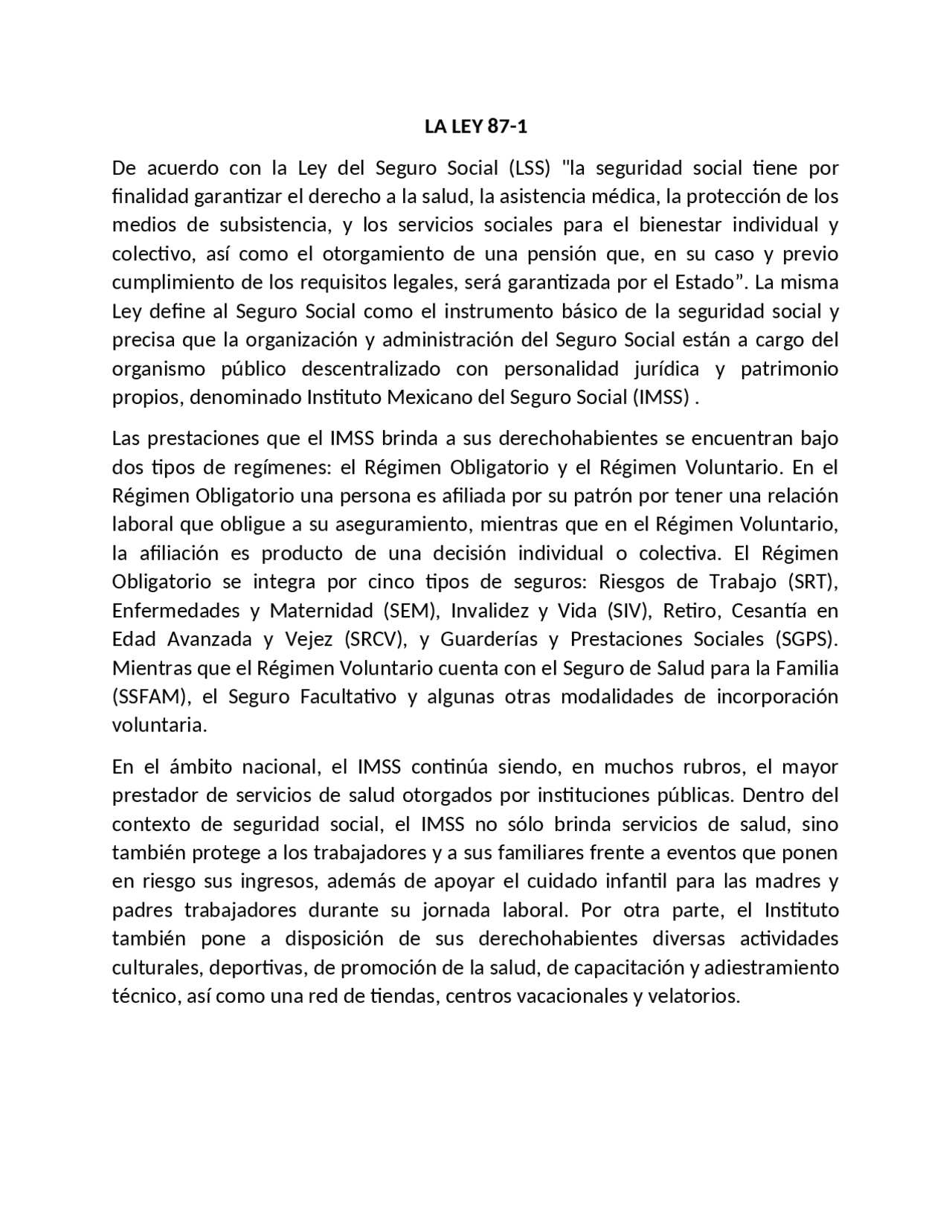 Ley 87-1 seguridad social - Docsity