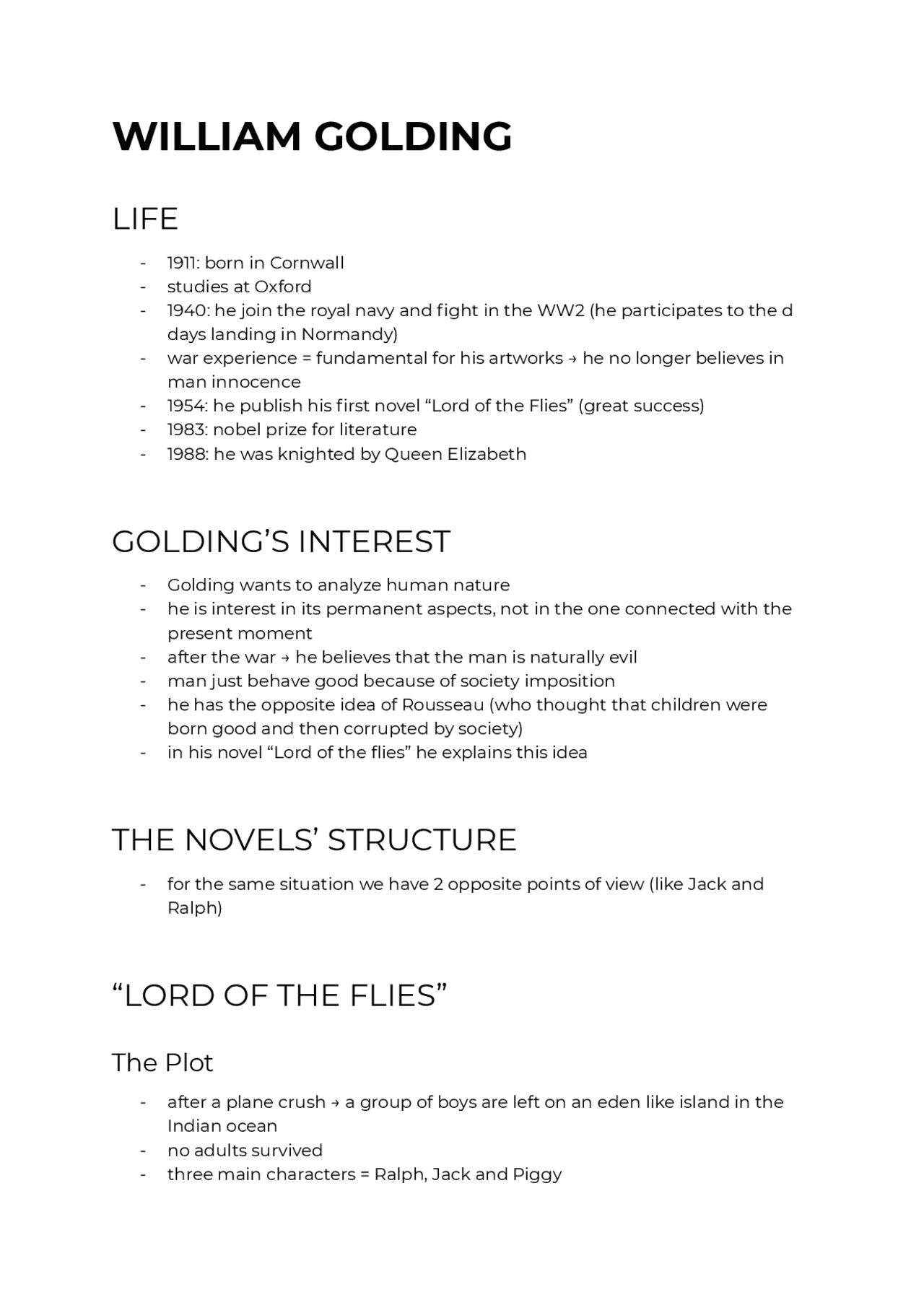 William Golding "Lord of the flies" - Docsity