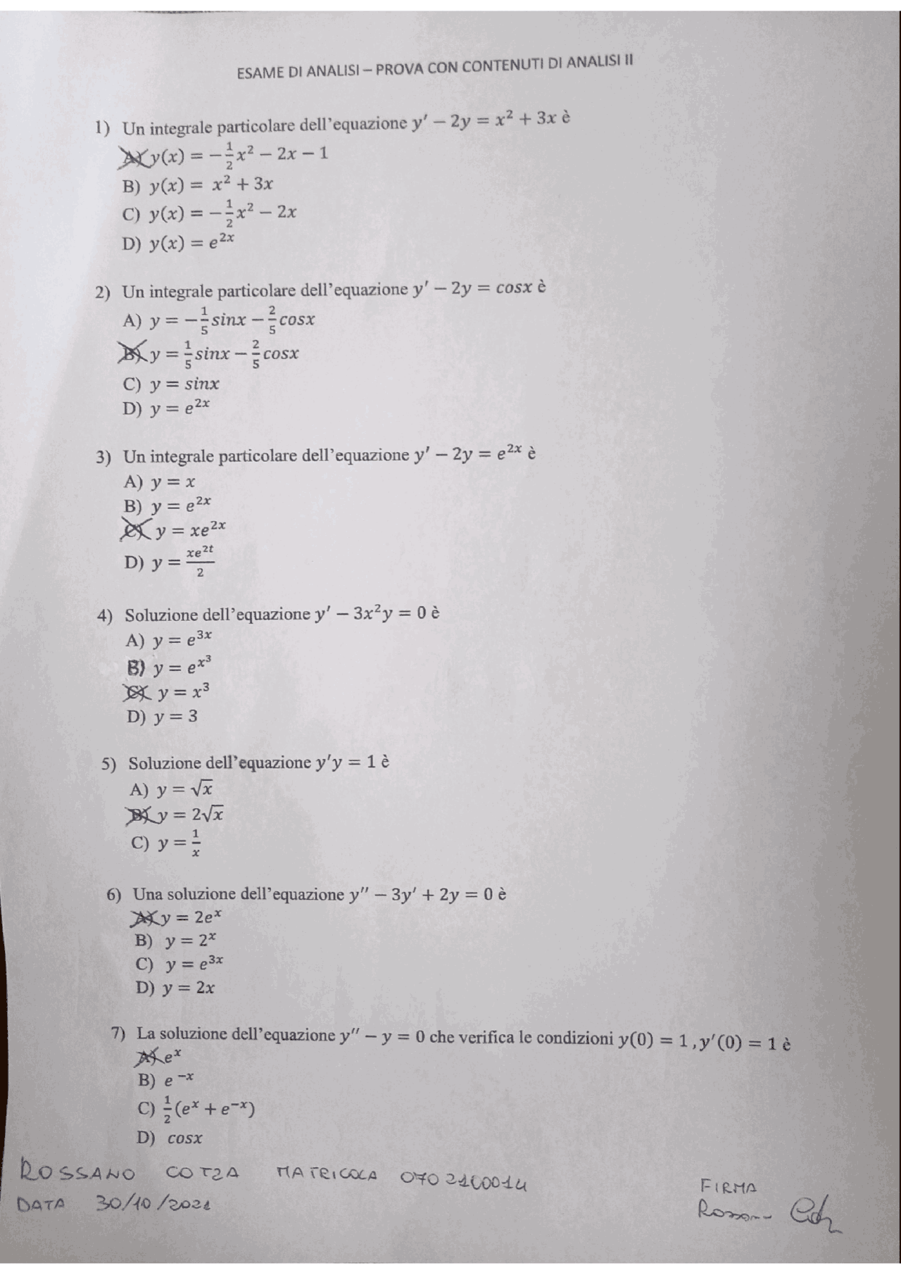Esame Analisi 2 Prova 1 Docsity