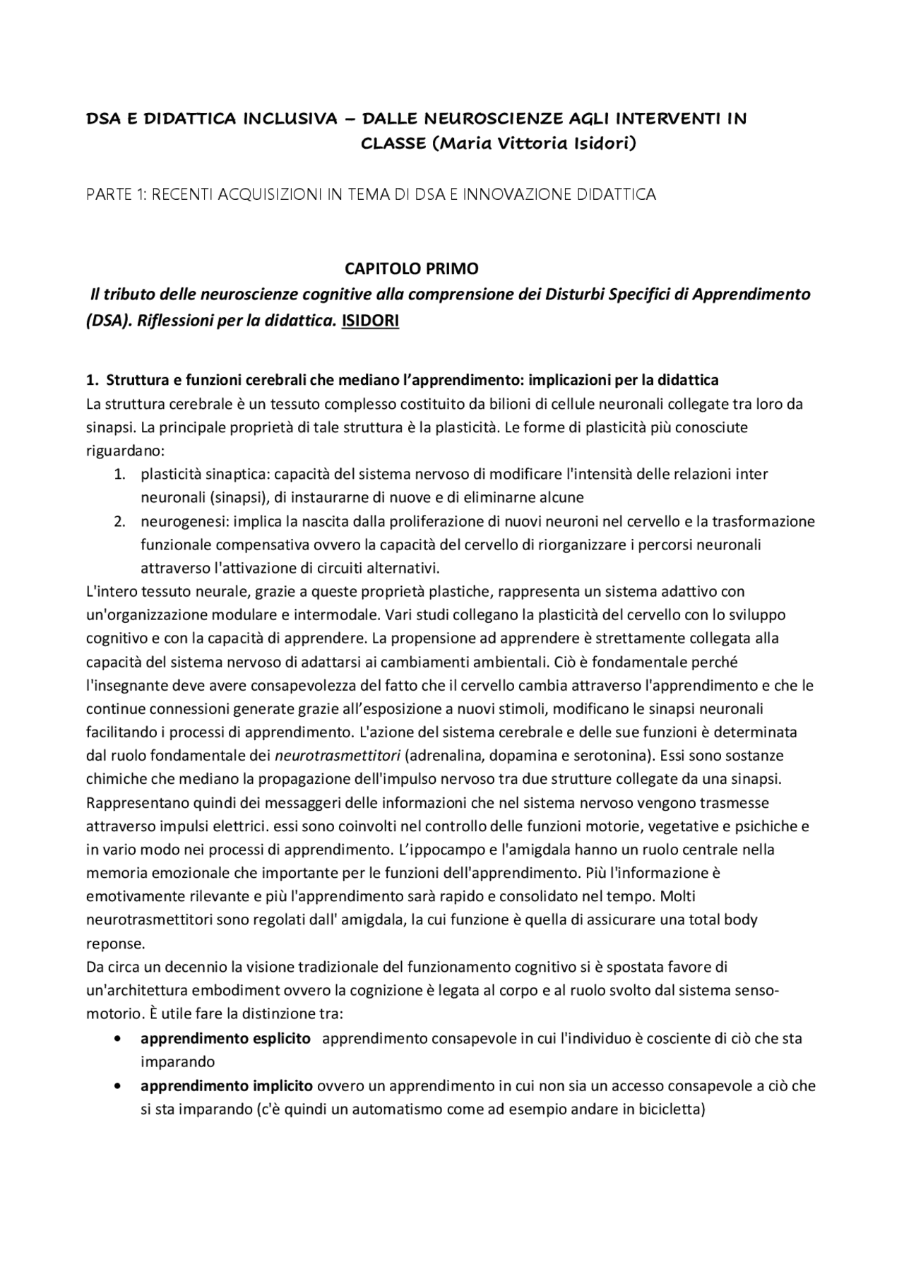 Riassunto Dsa E Didattica Inclusiva Non Completo Docsity