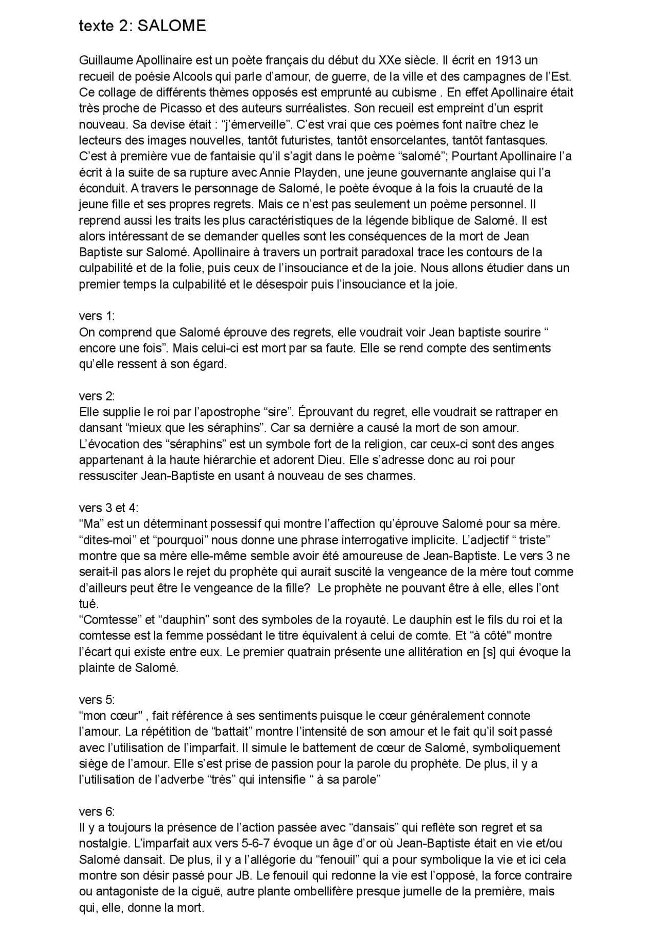 Analyse Linéaire Salomé Dissertation Français Docsity