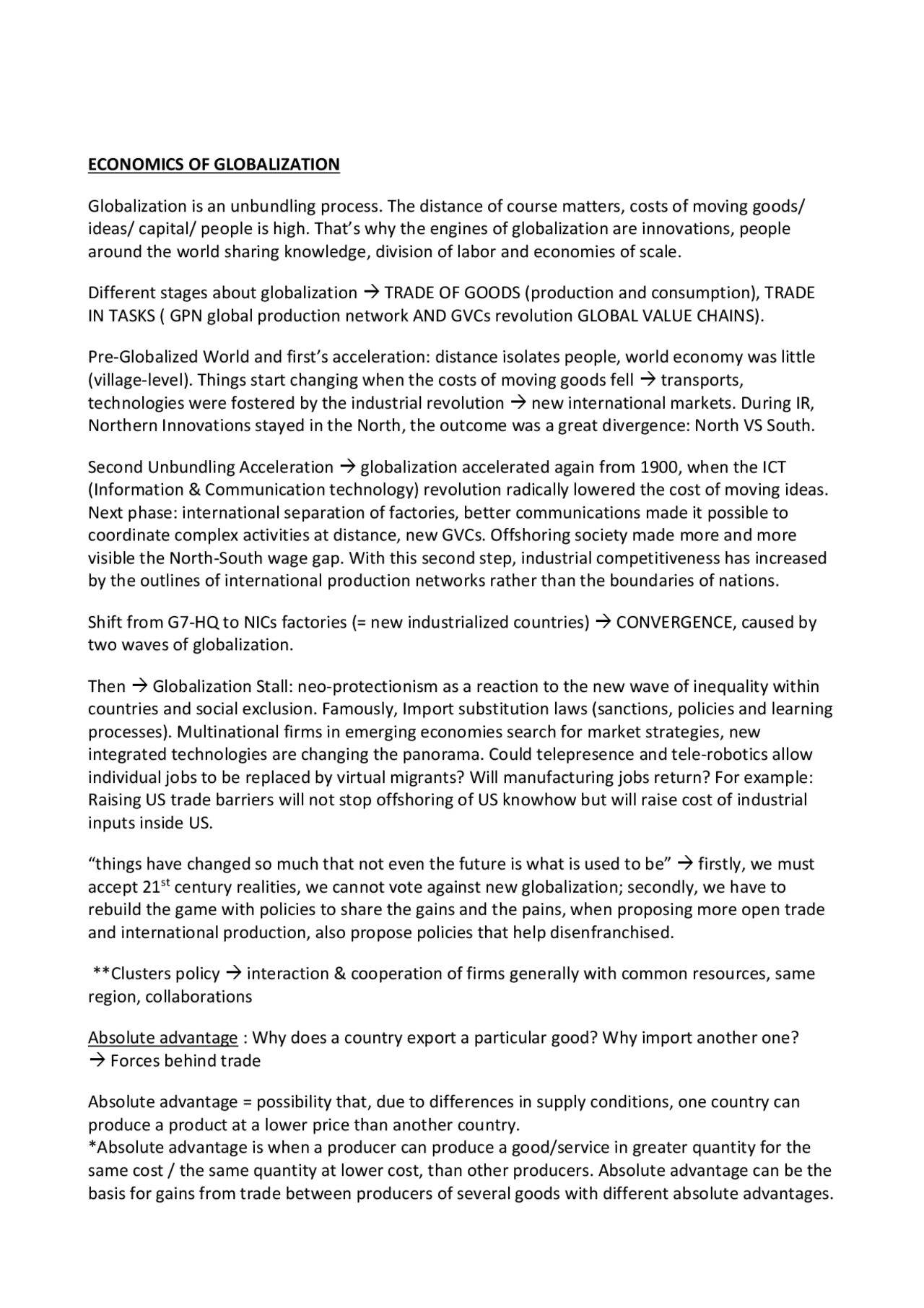Economics Of Globalization Docsity