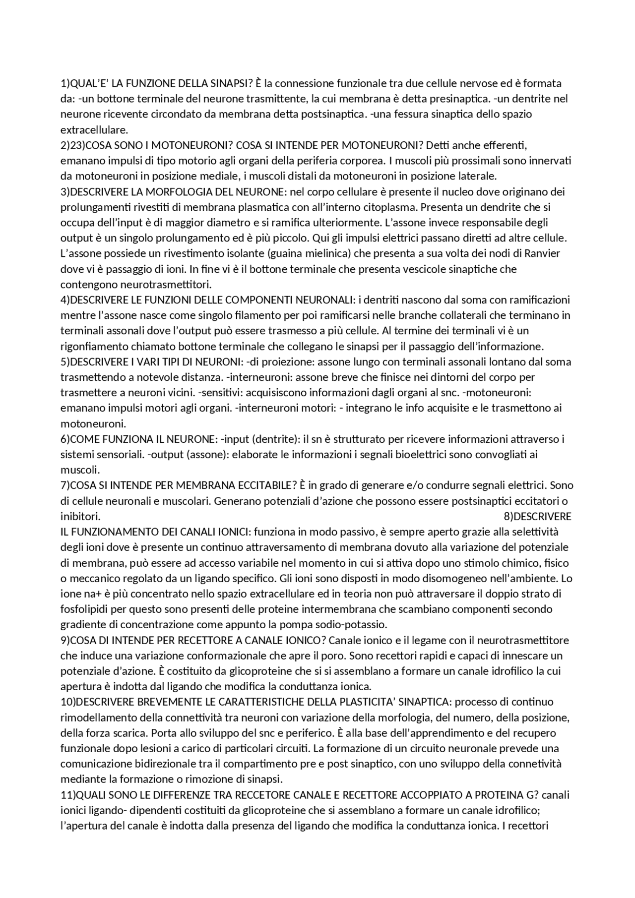 Domande Aperte Fisiologia Umana E Dello Sport Docsity