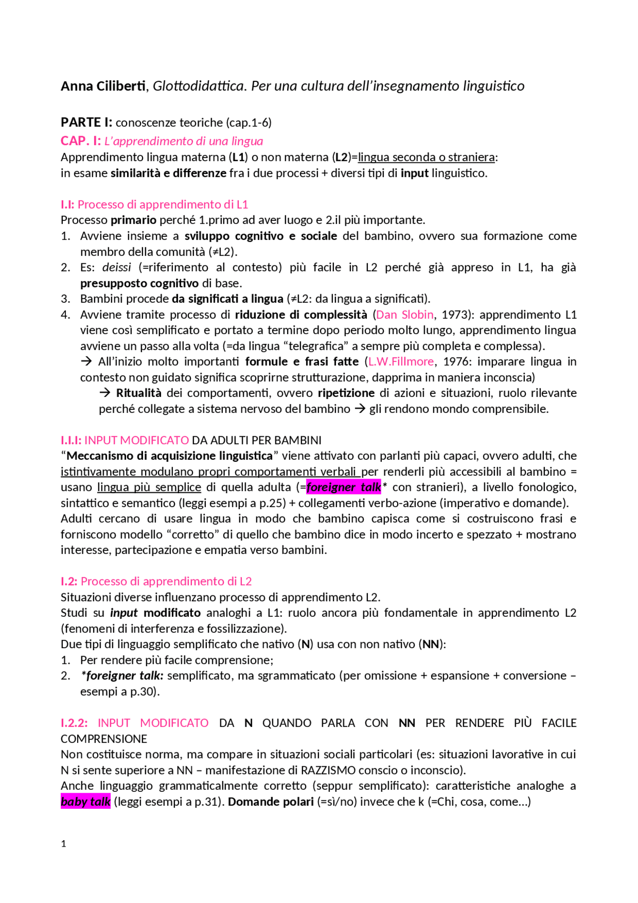 Riassunto Glottodidattica Ciliberti Parte 1 Docsity