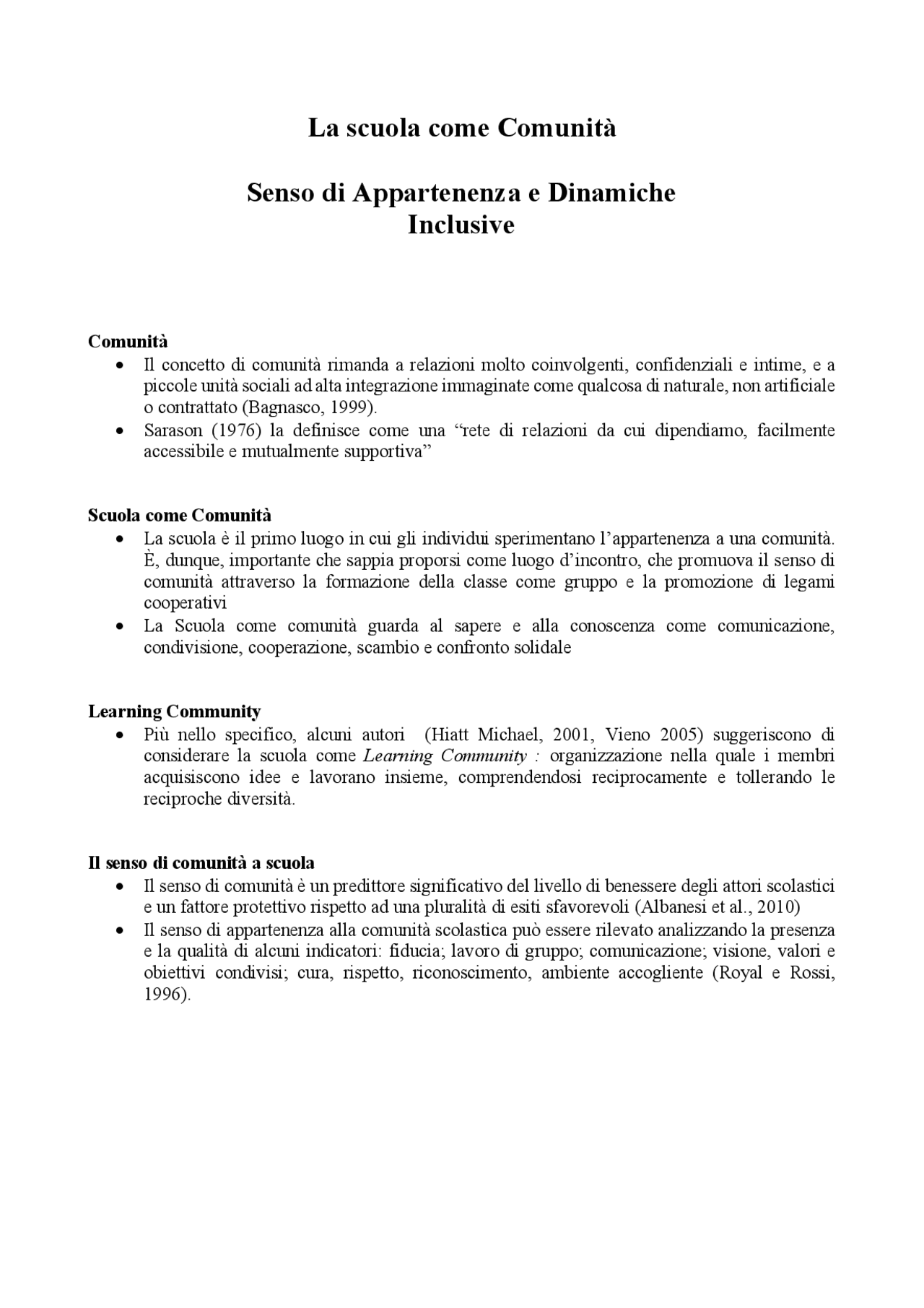 Scuola E Senso Di Comunità Schemi E Mappe Concettuali Di Psicologia