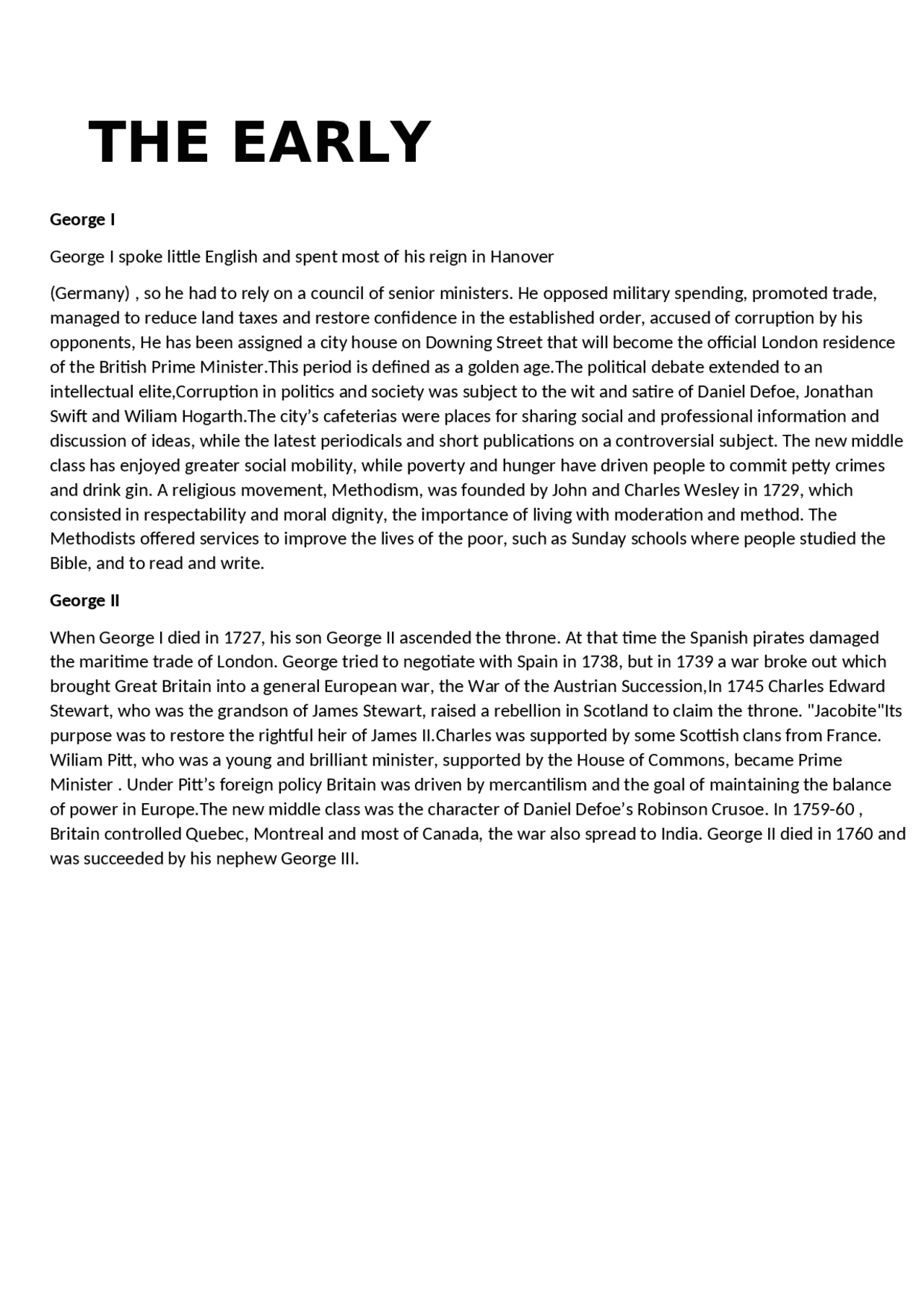 THE EARLY HANOVERIANS - Docsity