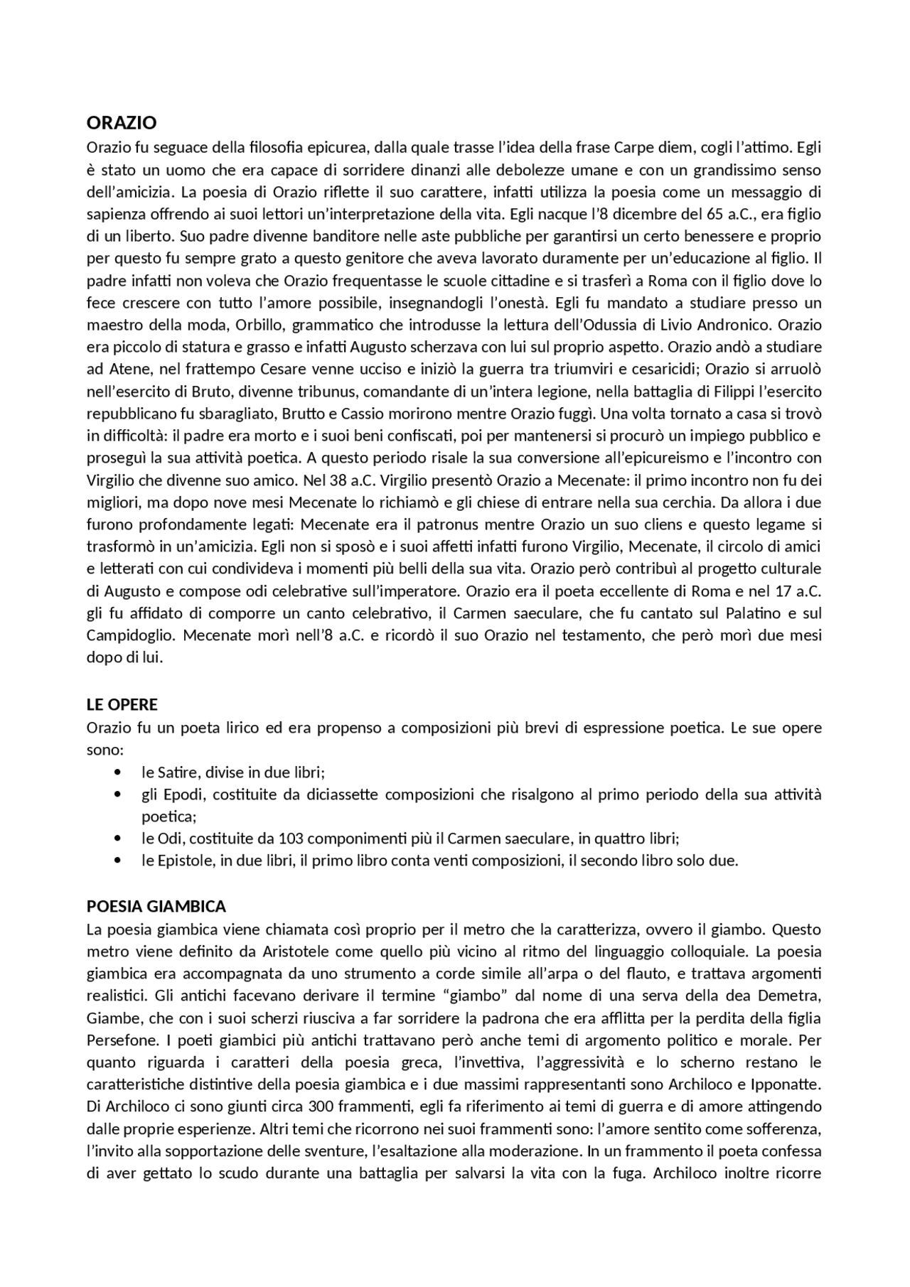 Orazio, le odi e il suo stile - Docsity