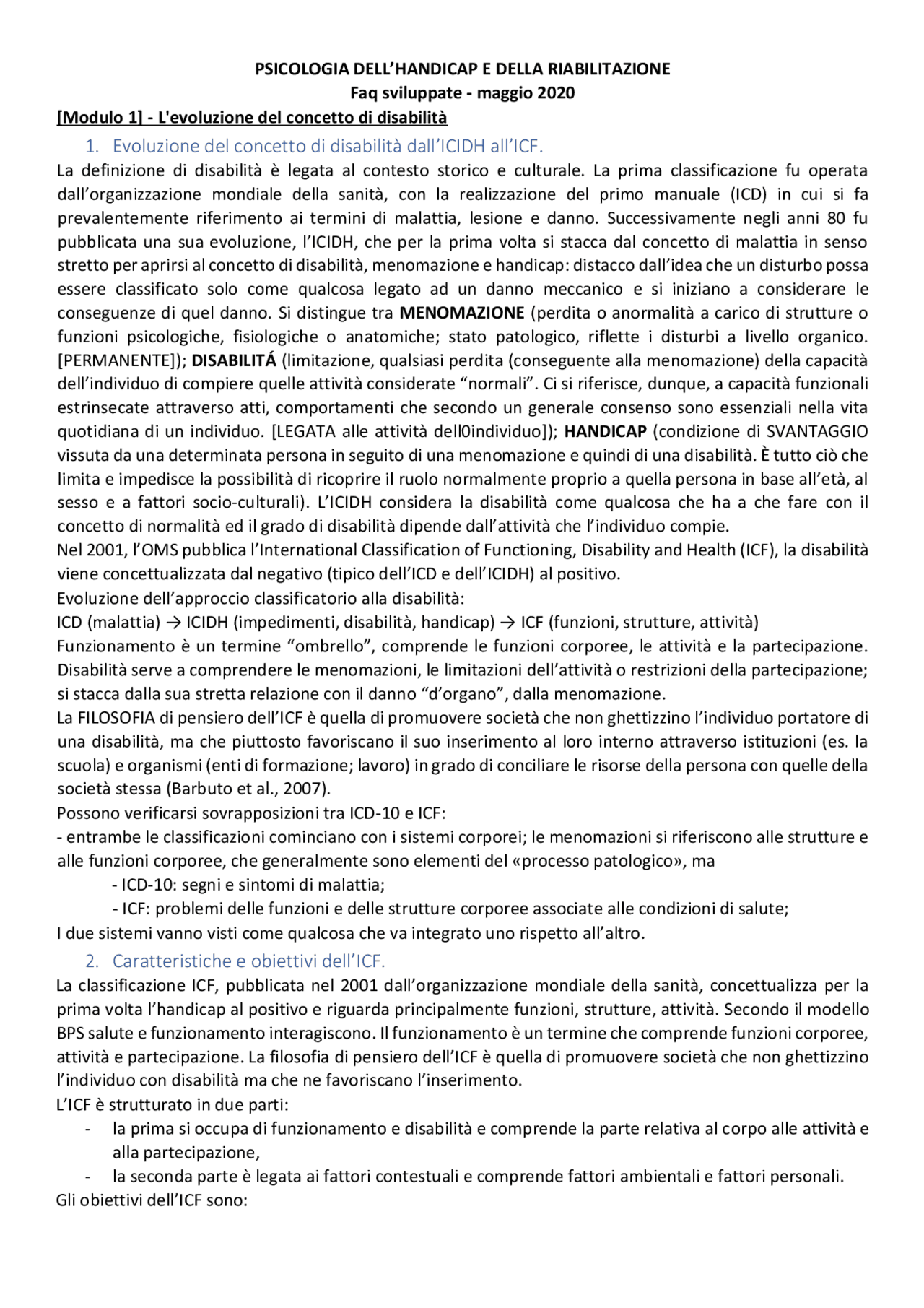 Riassunto Psico Handicap Docsity